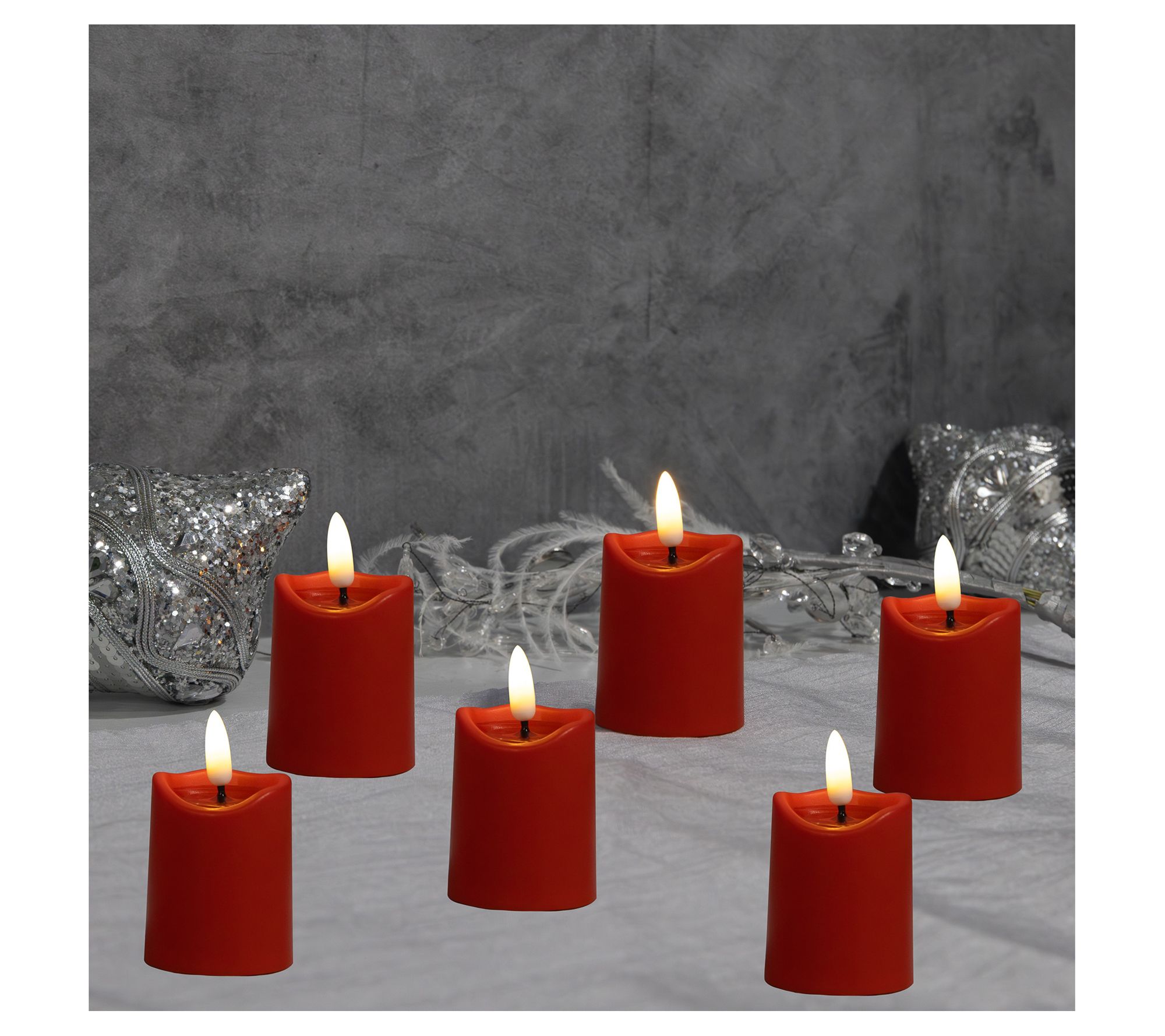 LumaBase S/6 Battery Operated 3D Wick Flame Mini Pillars- Red - QVC.com