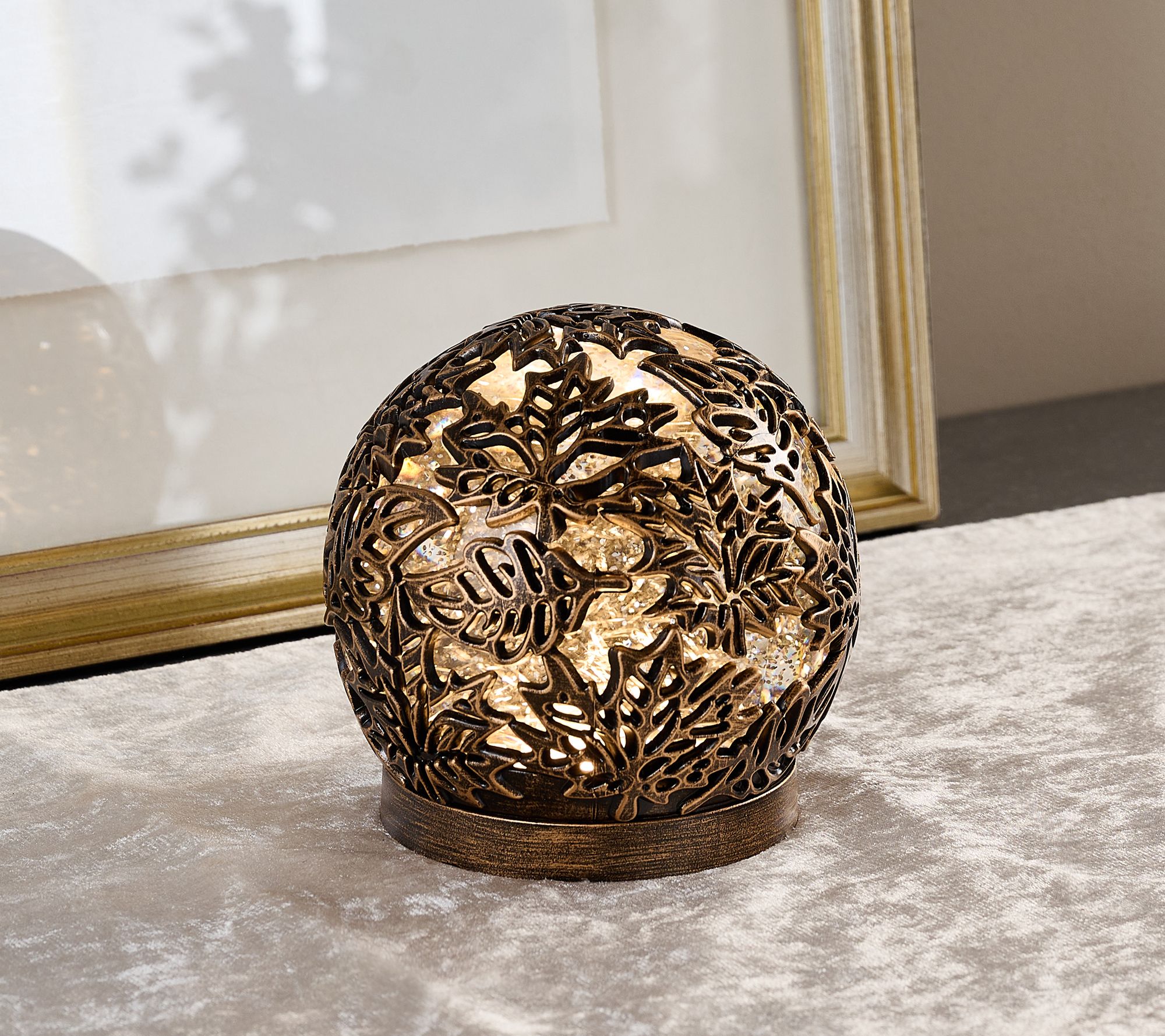 "As Is" 5" Illuminated Glitter Harvest Leaf Sphere by Valerie - QVC.com