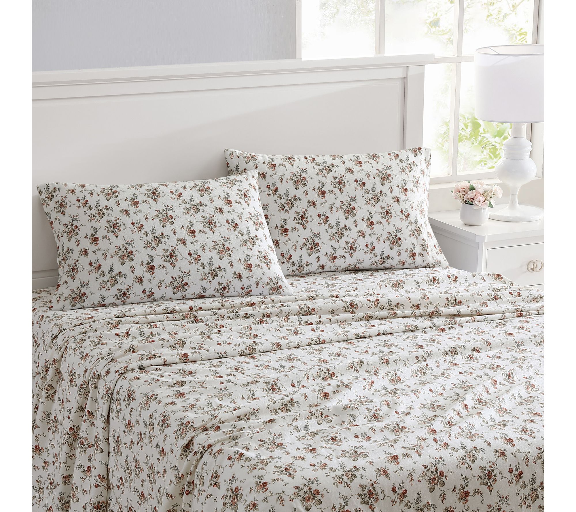 Laura Ashley Le Fleur Full Flannel Sheet Set - QVC.com