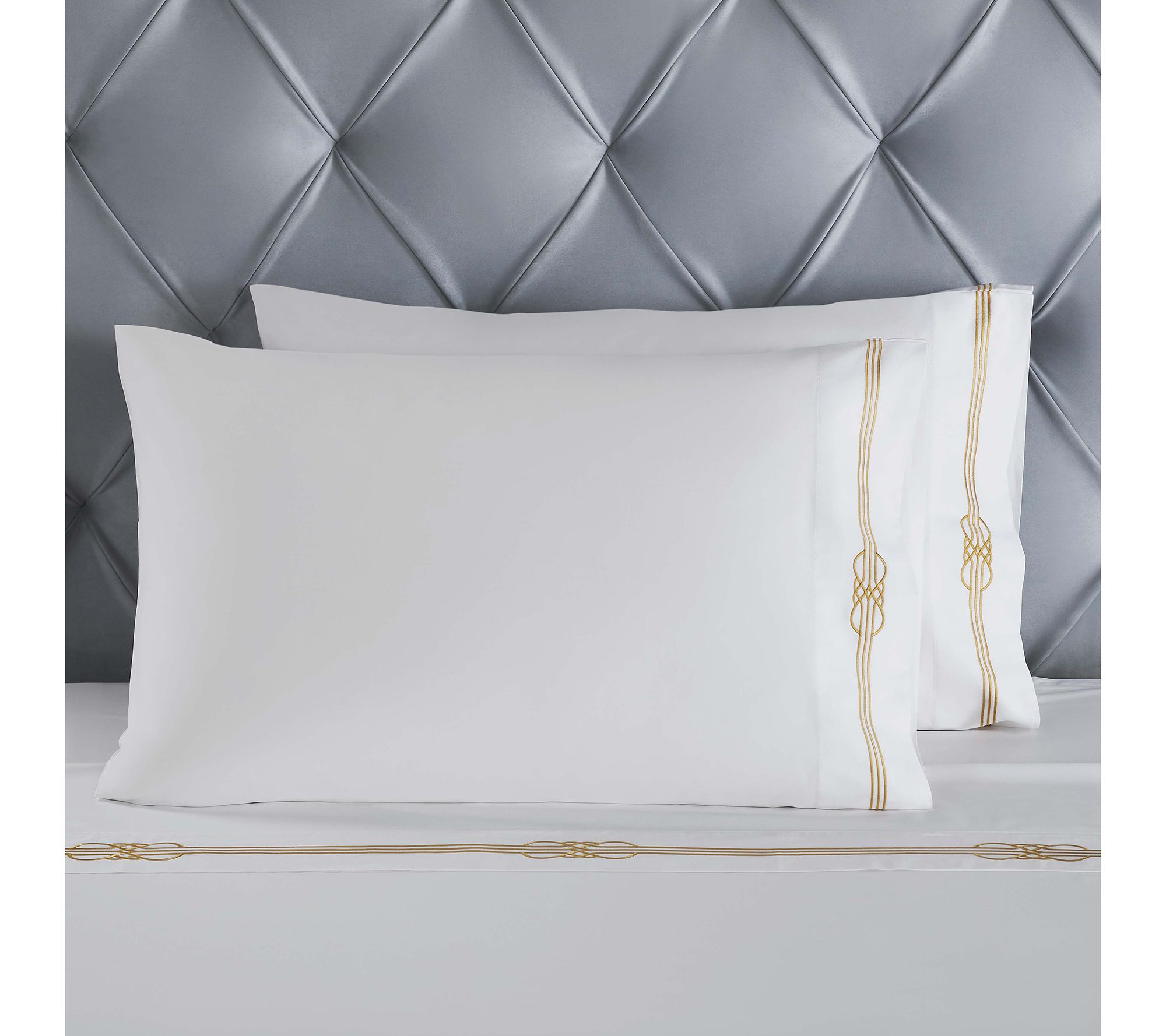 Superior Moonlawn Cotton Gold Embroidered SheetSet, Queen - QVC.com