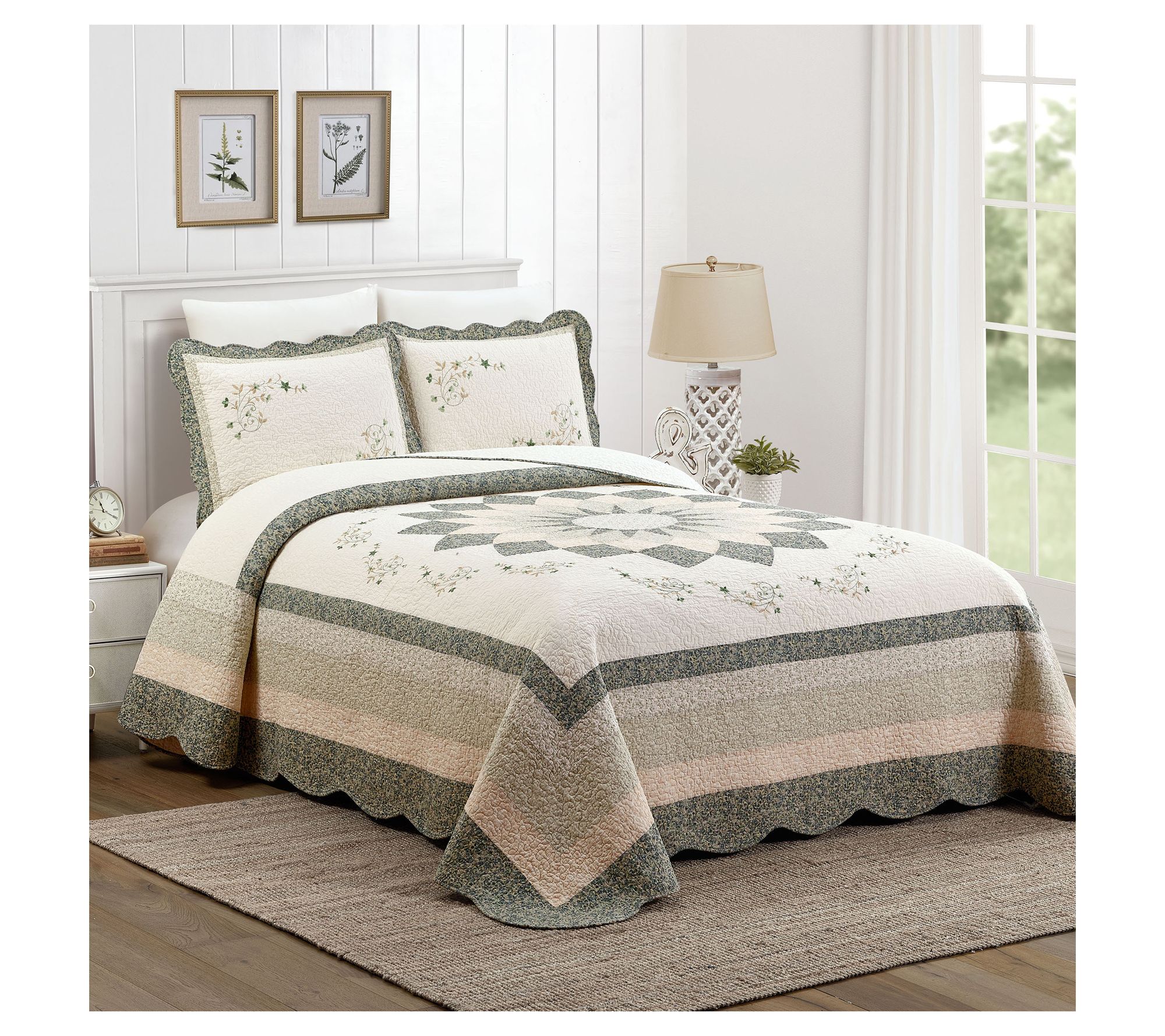 Modern Heirloom Harper Floral Embroidered KingBedspread - QVC.com