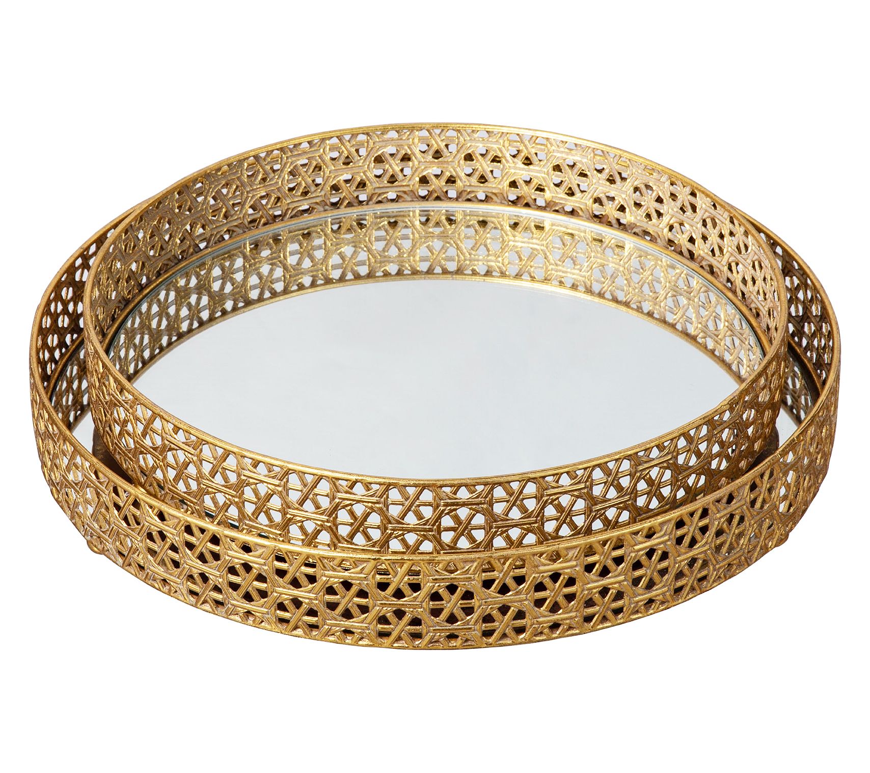 Glitzhome Set of 2 Round Metal Mirrored Decorative Trays - QVC.com