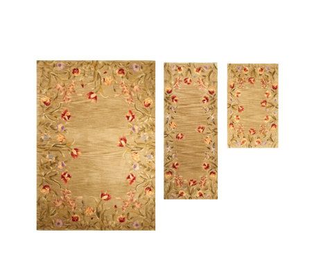 Royal Palace Floral Fields 3-pc. Room Size Handmade Wool Rug Set - QVC.com