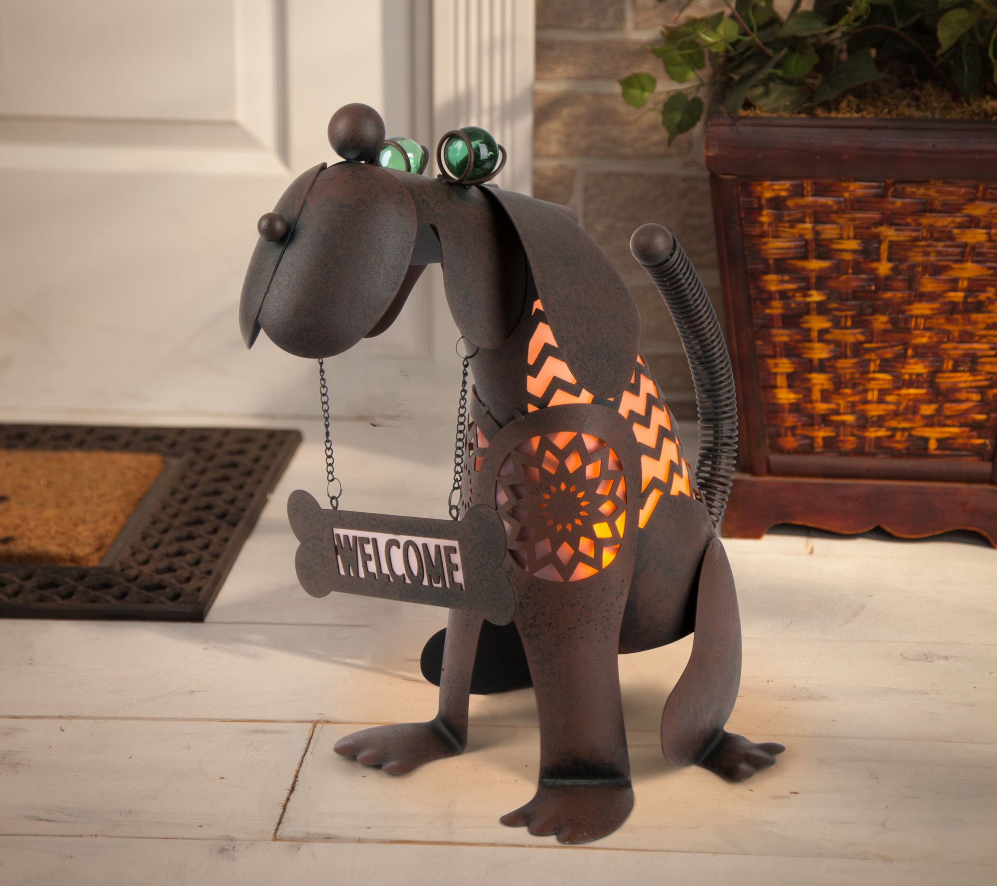 12.85"H Solar Lighted Welcome Dog by Gerson Co. - QVC.com