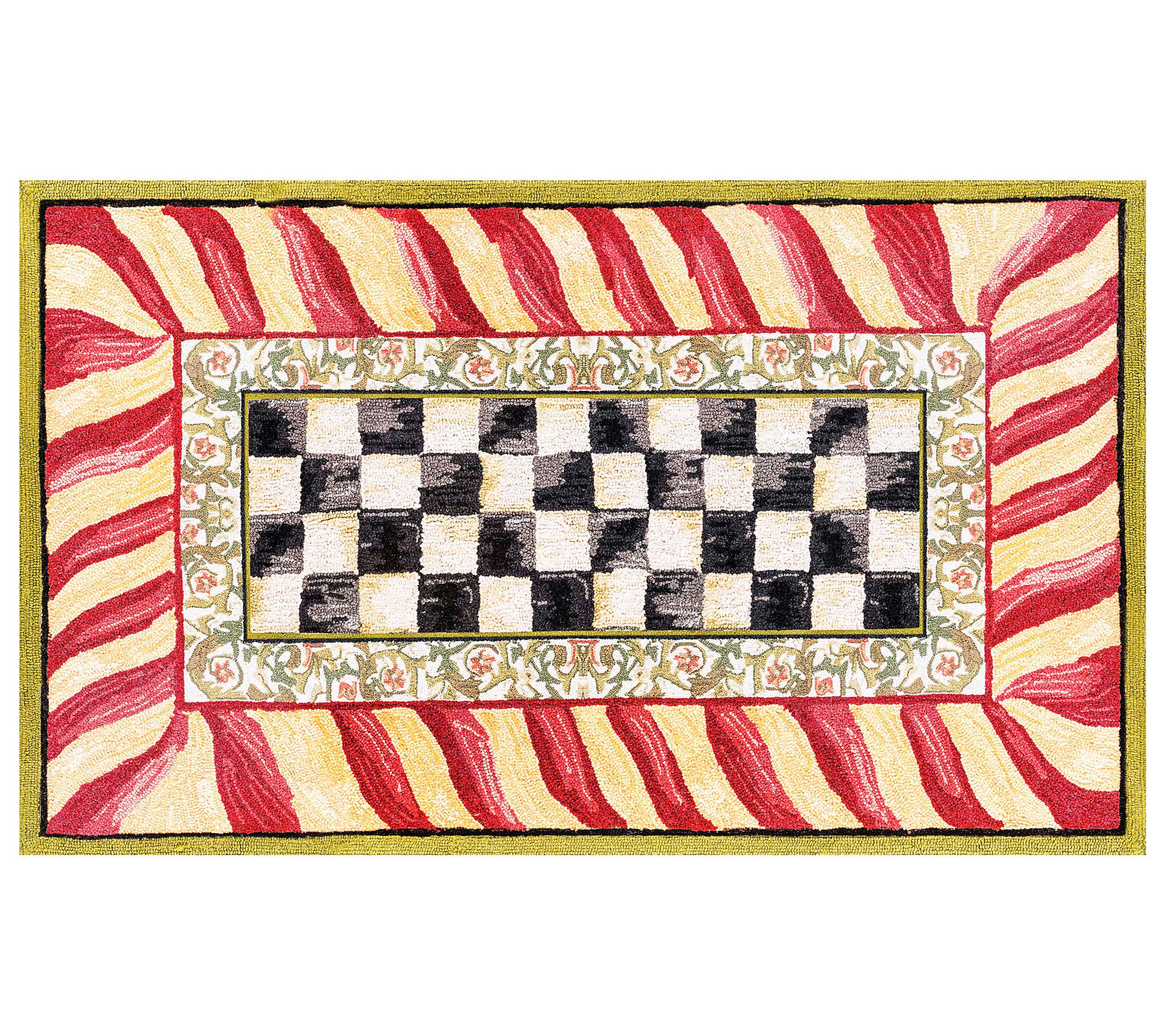MacKenzie-Childs Courtly Check Red & Gold 3' x 5' Washable Rug - QVC.com