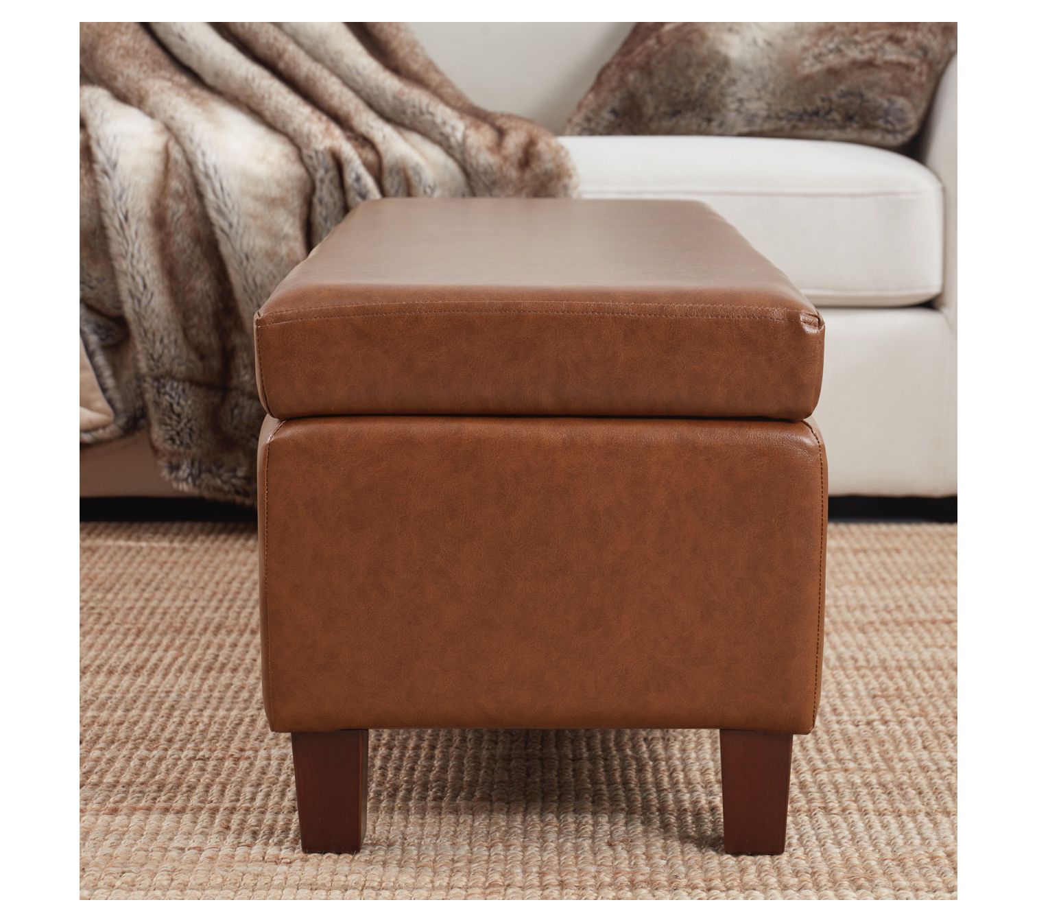 Ornavo Home Faux Leather Bench Storage Ottomanith Hinge Lid