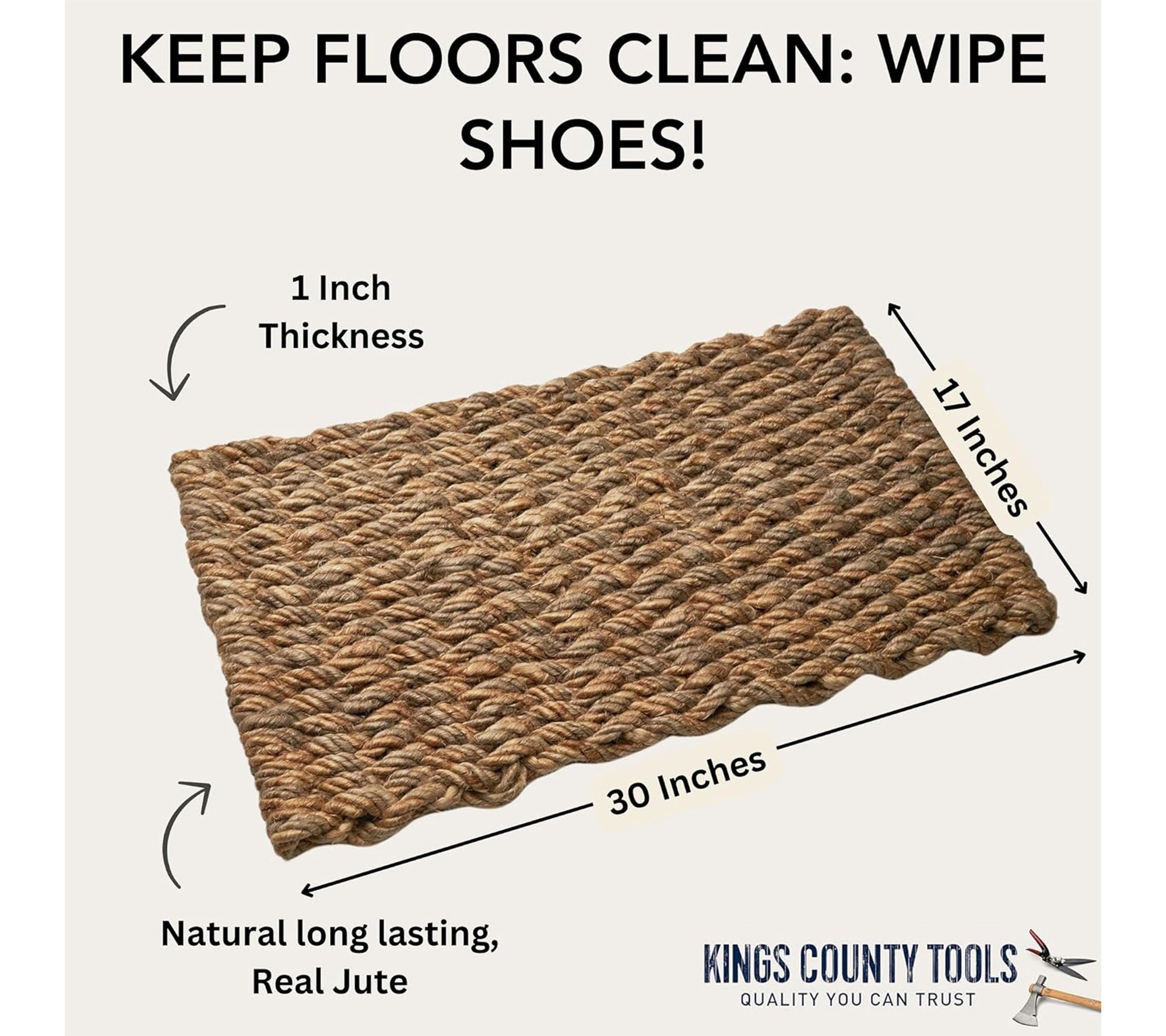 Kings County Tools Jute Rug Woven Natural Fiber Jute Entry Ru - QVC.com