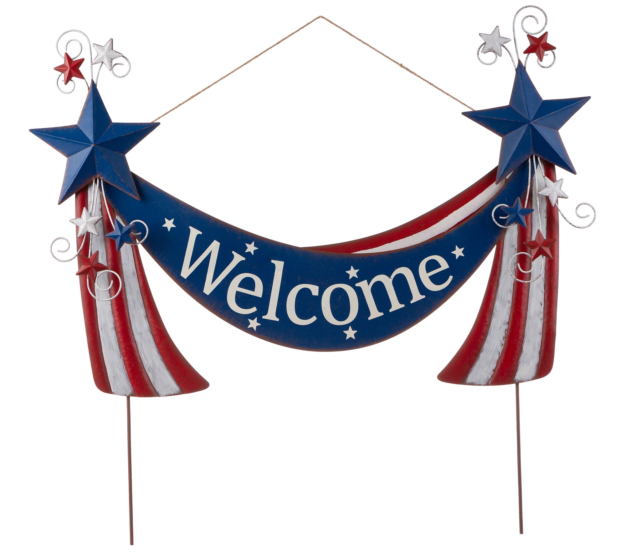 Glitzhome Red White And Blue WELCOME Banner Yard Stake - QVC.com