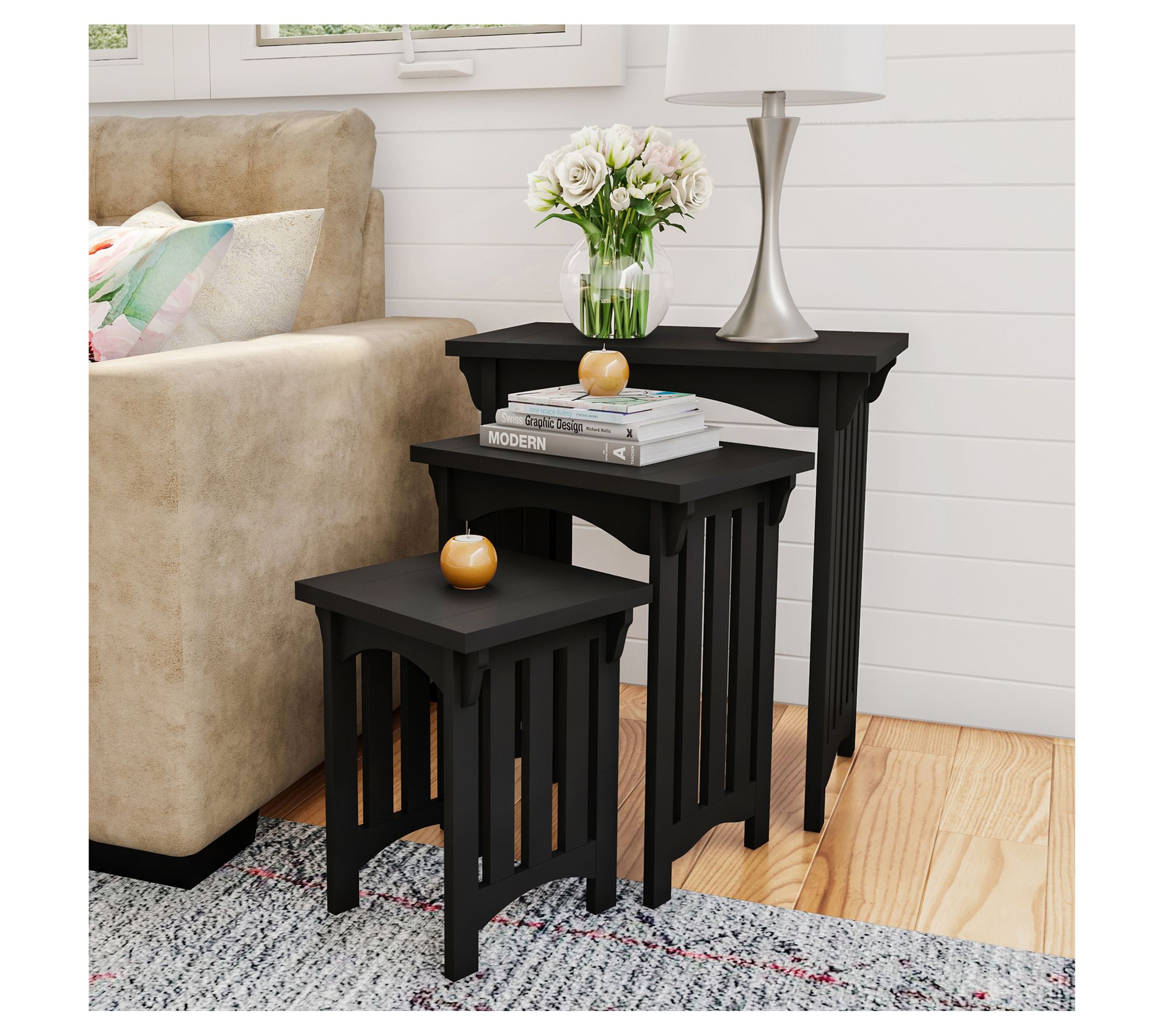 Lavish Home 3 Nesting Tables with Mission StyleLegs - QVC.com