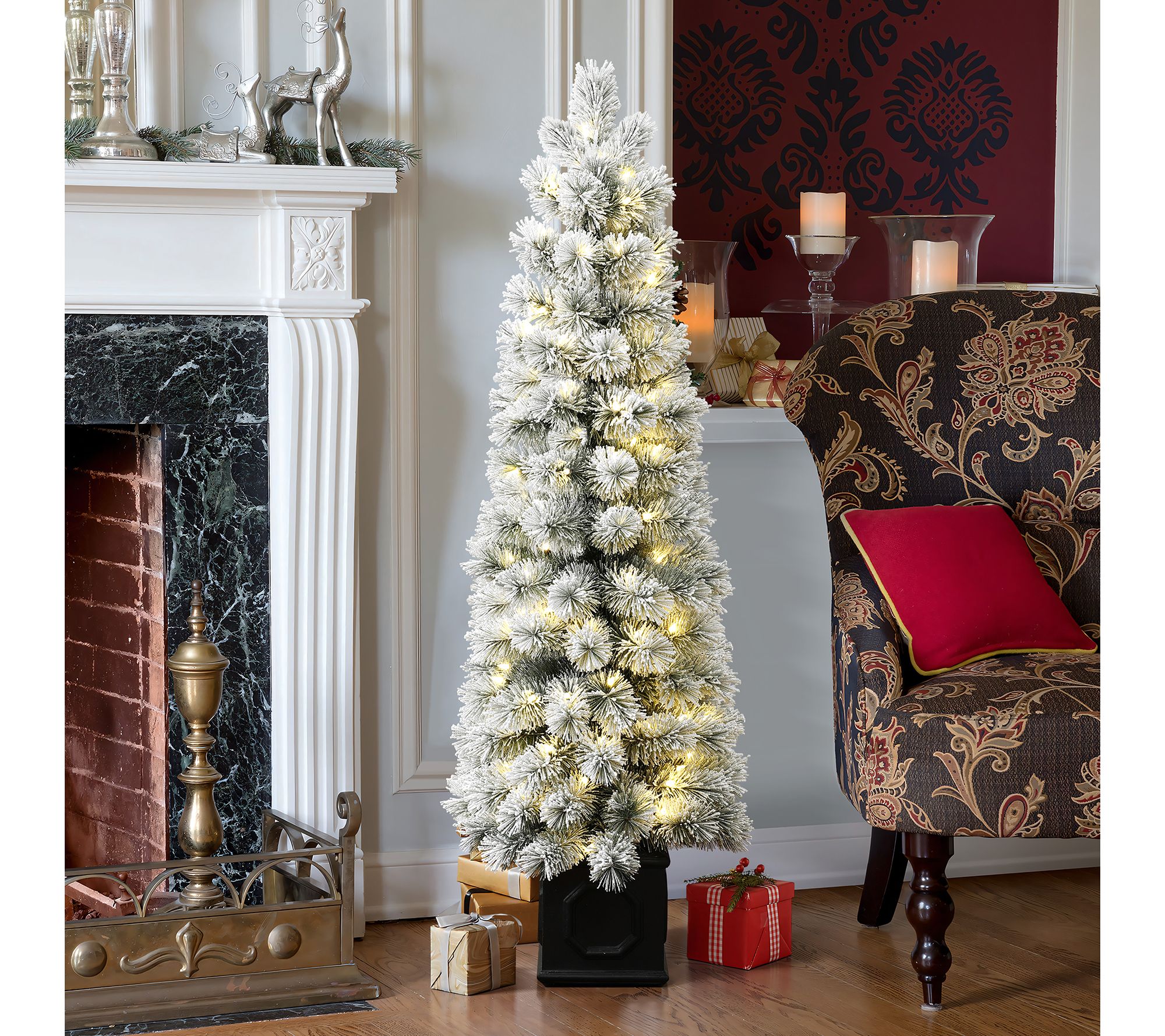 LuxenHome 4.5Ft Pre-Lit Snow-Flocked ArtificialTree Potted - QVC.com