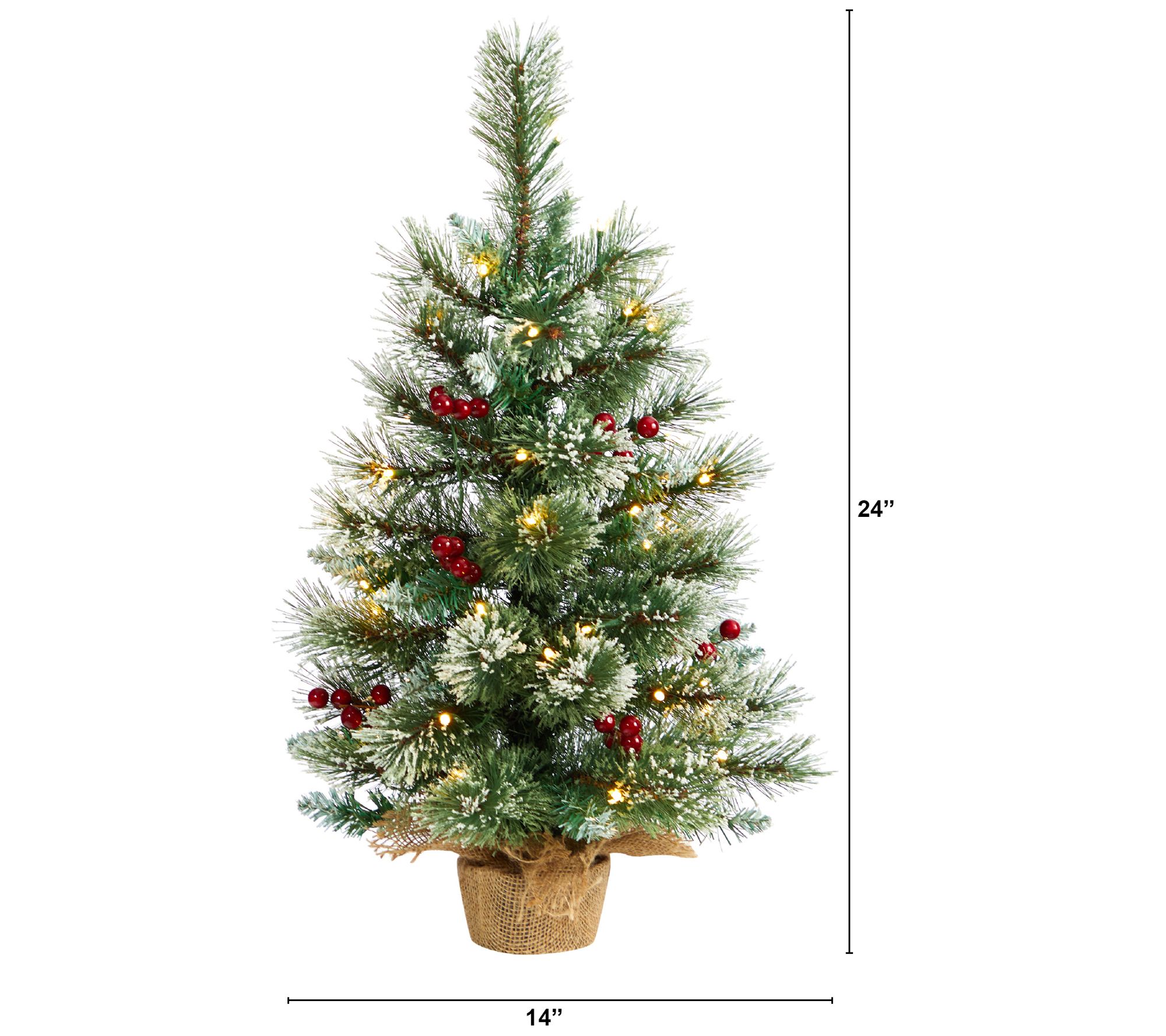 Nearly Natural 2' Snow Tipped Pine and Berry Christmas Tree - QVC.com