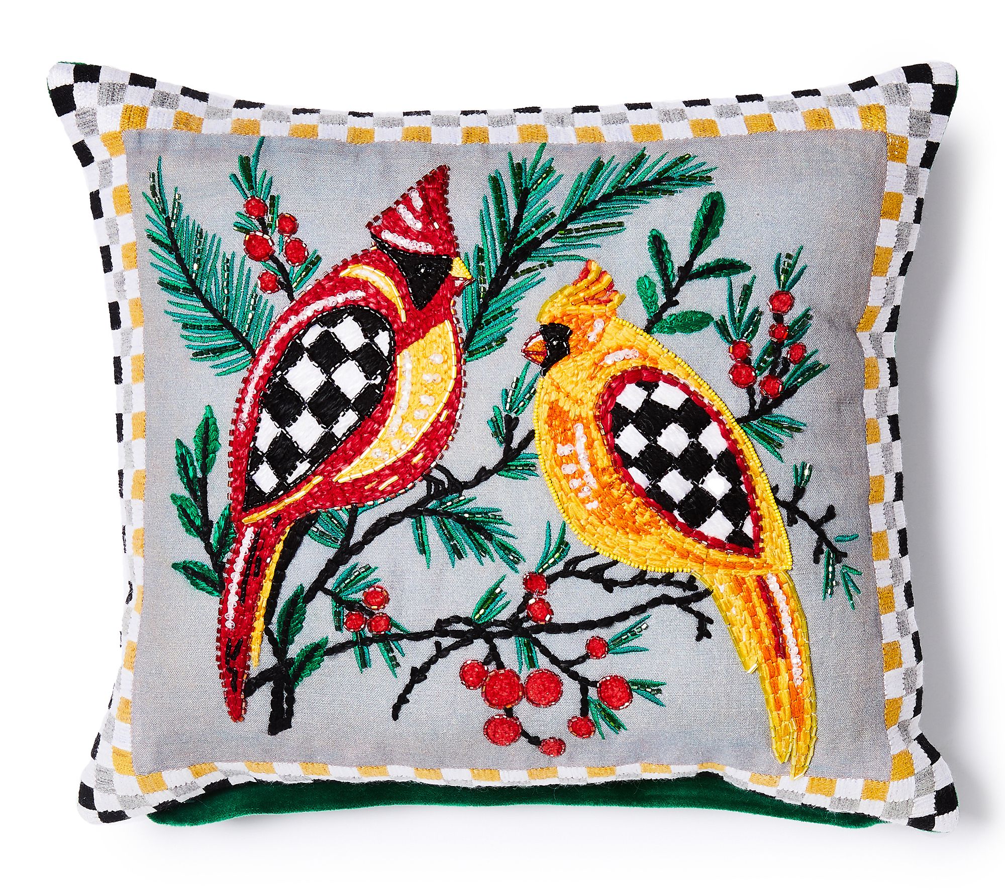 MacKenzie-Childs Holiday Cardinals 14" x 16" Beaded Pillow - QVC.com