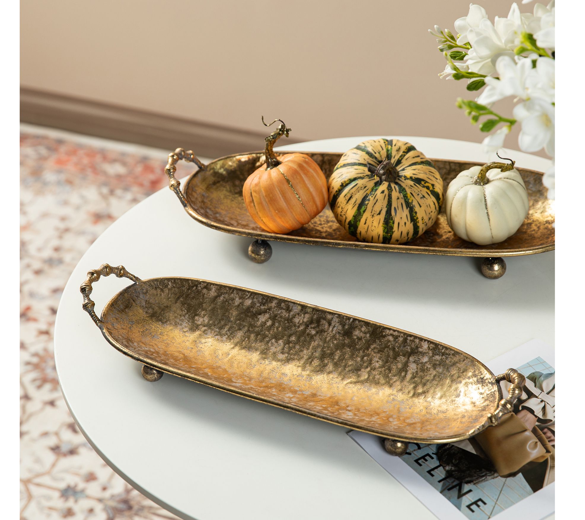 Glitzhome Set of 2 Elongated Oval Metal Decorative Trays - QVC.com