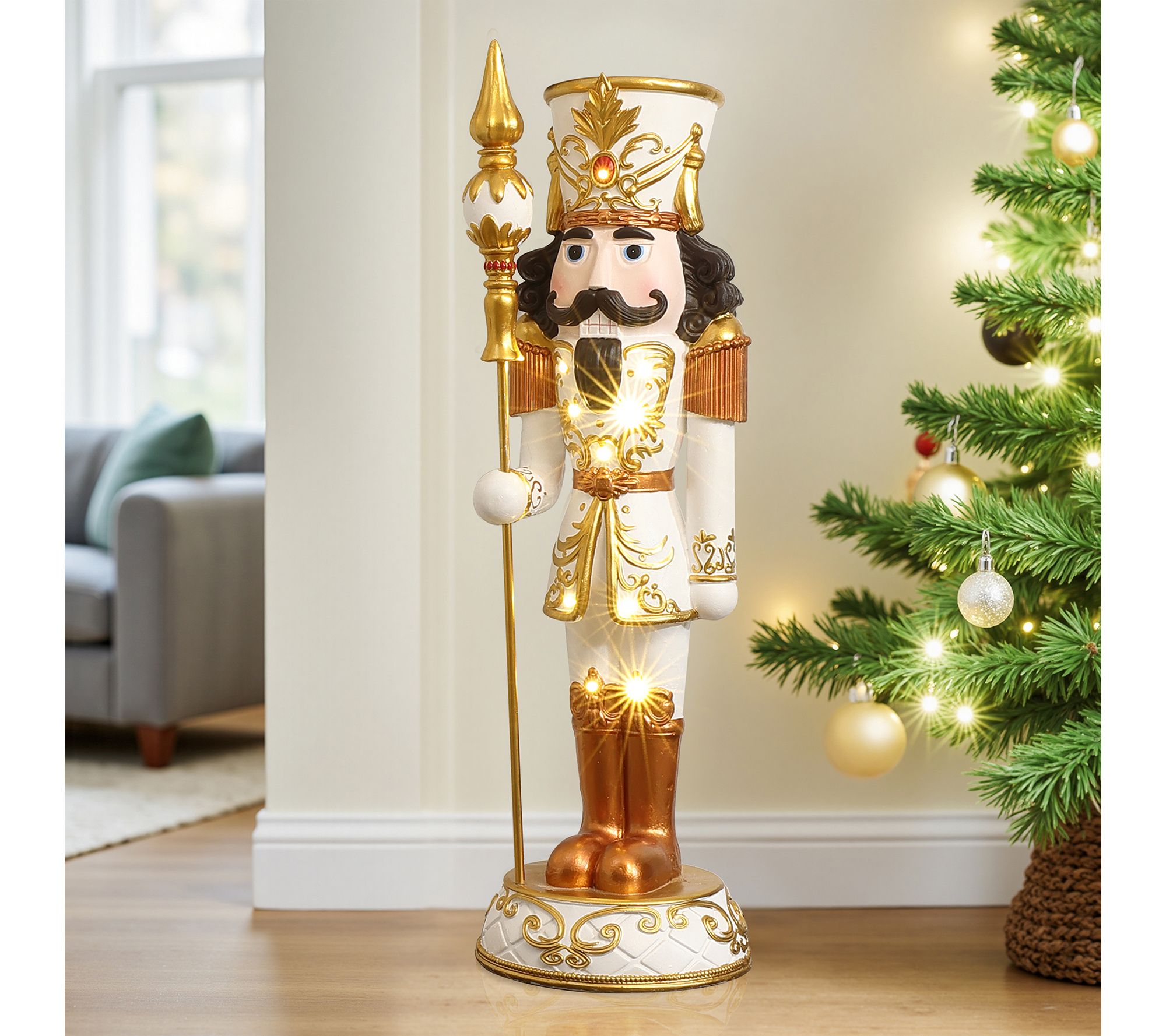 LuxenHome 2ft Lighted White and Gold Nutcrackerwith Scepter - QVC.com