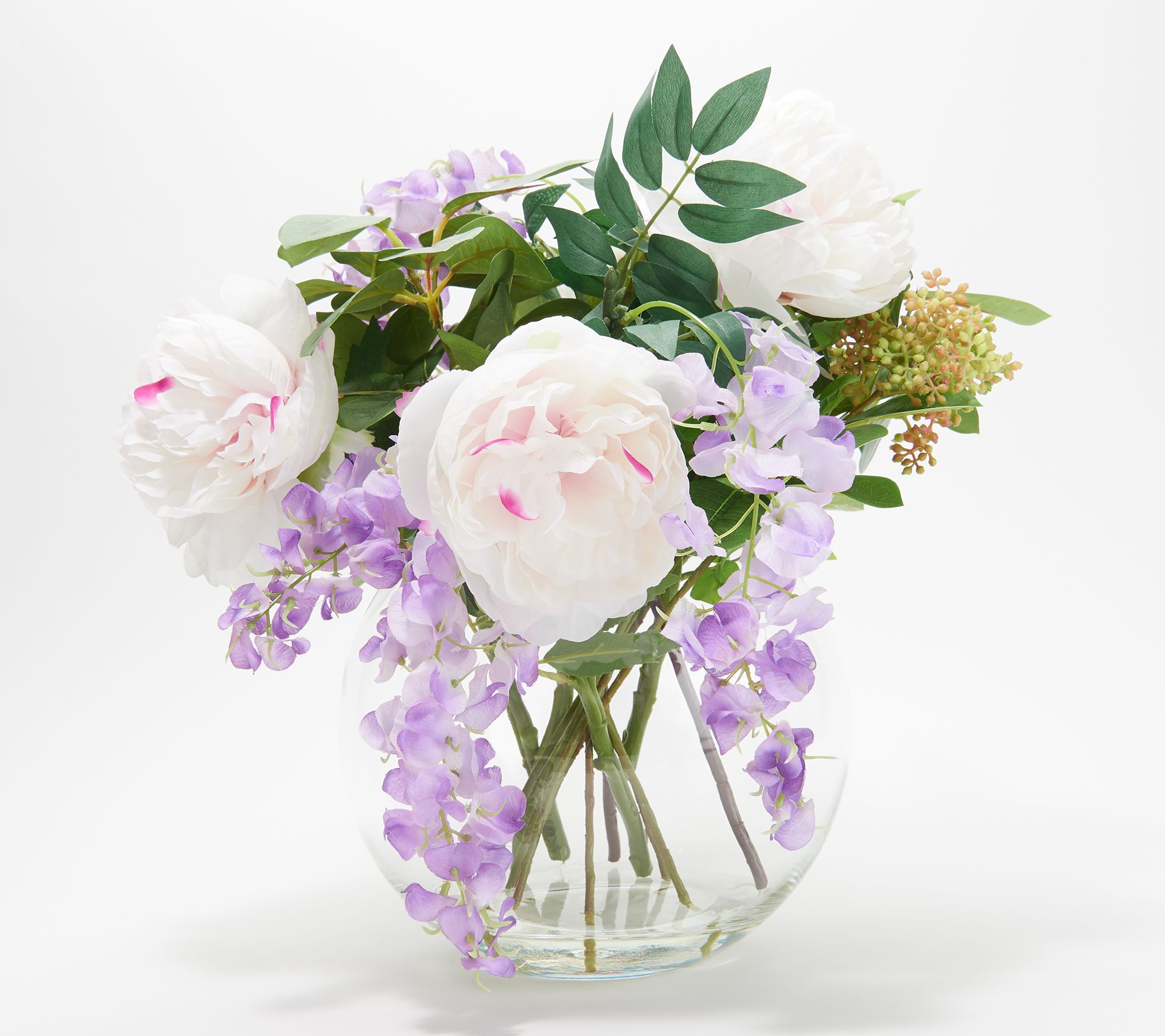 "As Is" Peonies and Wisteria Floral Arrangement by Peony - QVC.com