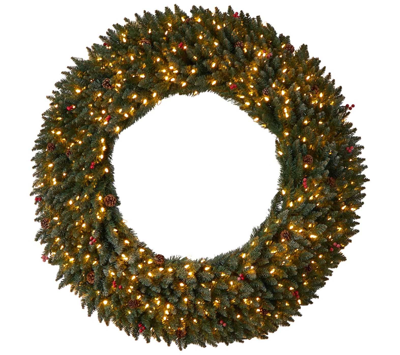 Nearly Natural 5' Large Flocked Christmas Wreath w/400 Lights - QVC.com