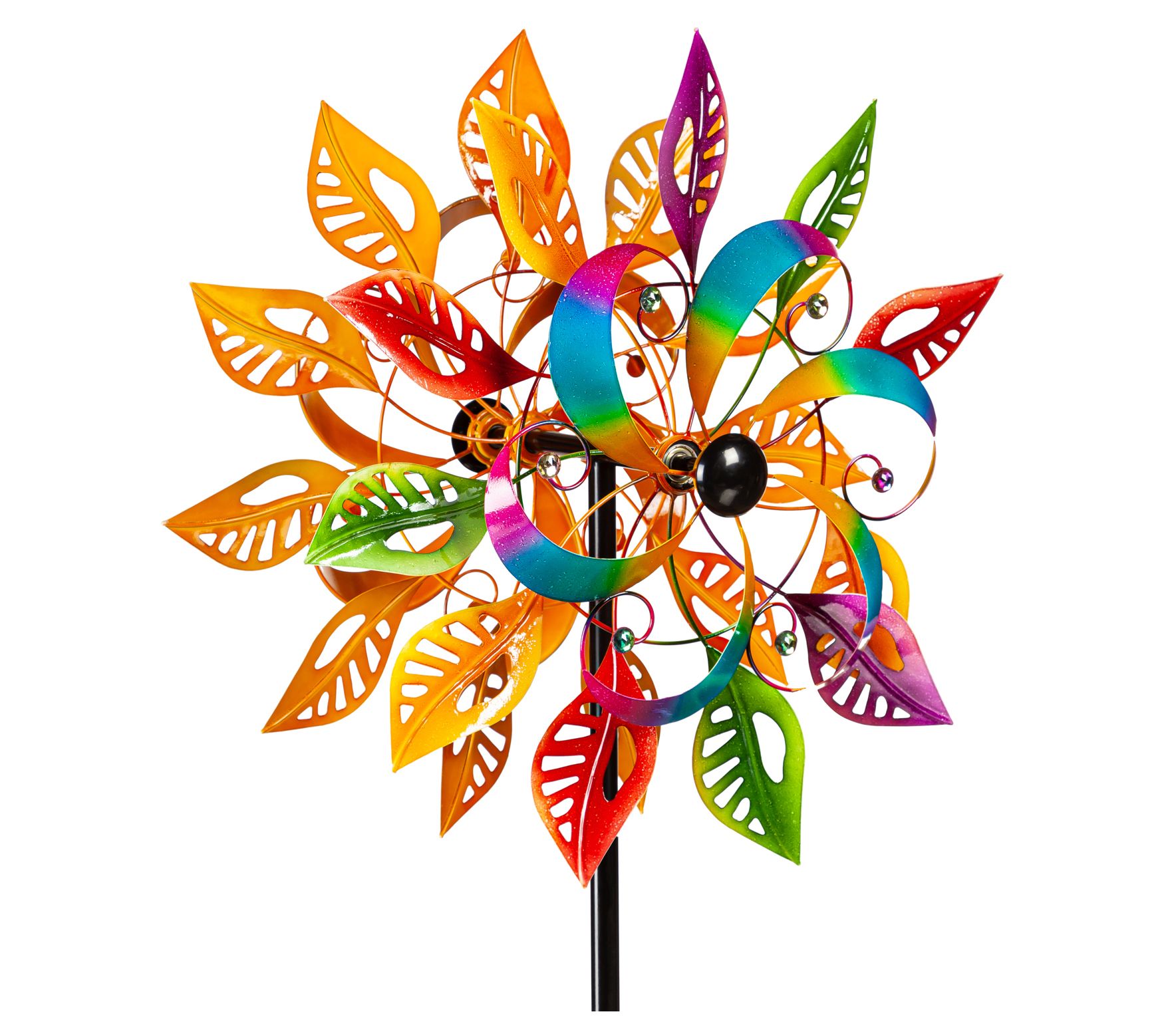 Evergreen 75"H Colorful Filigree Leaves Wind Spinner - QVC.com