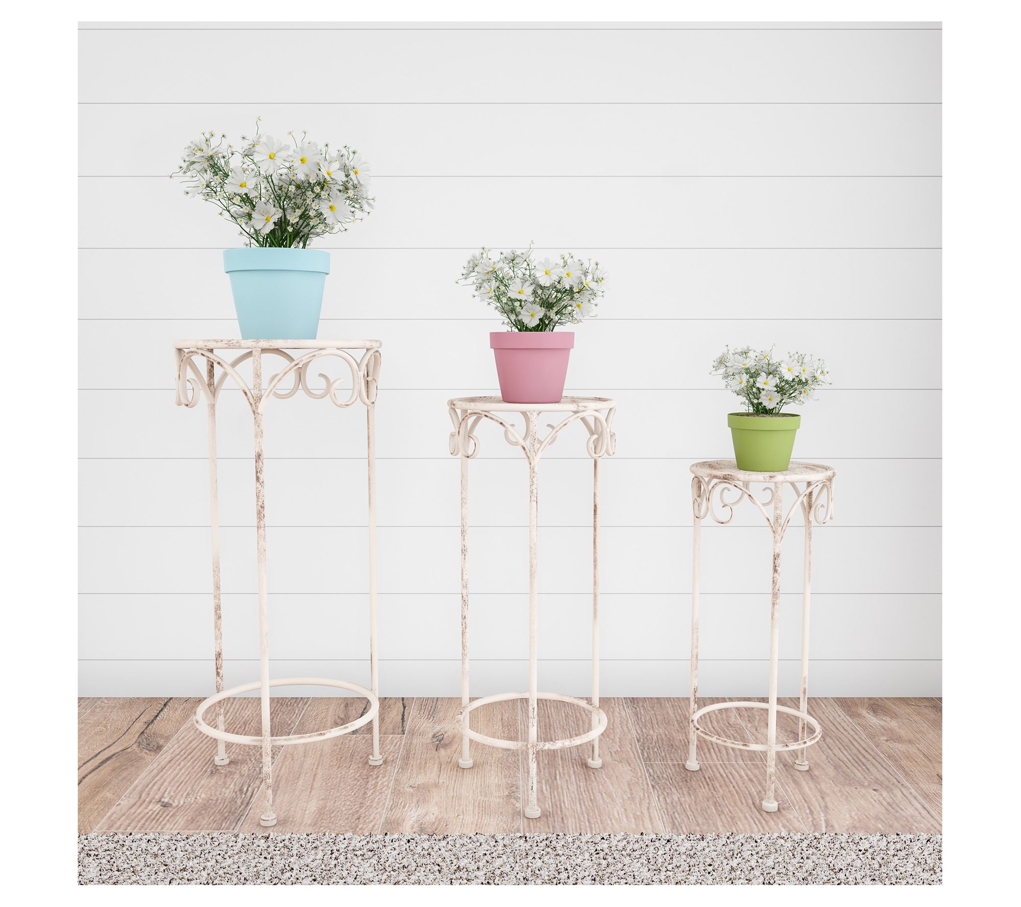 Pure Garden Set of 3 Nesting W rought Iron Pla nt Stands - QVC.com