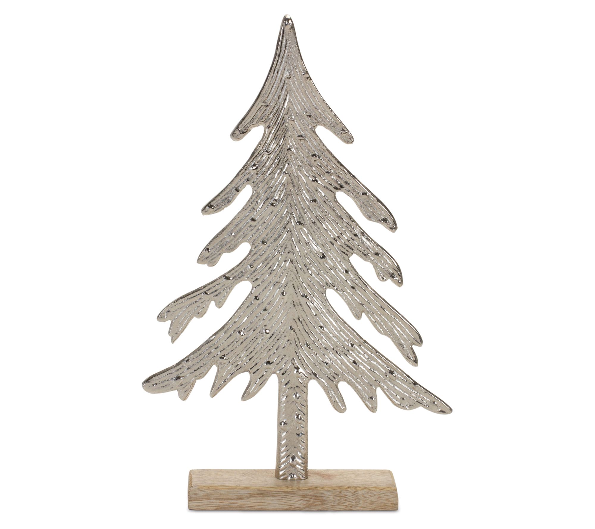 Melrose Metal P ine Tree on Man go Wood Base (S et of 3) - QVC.com