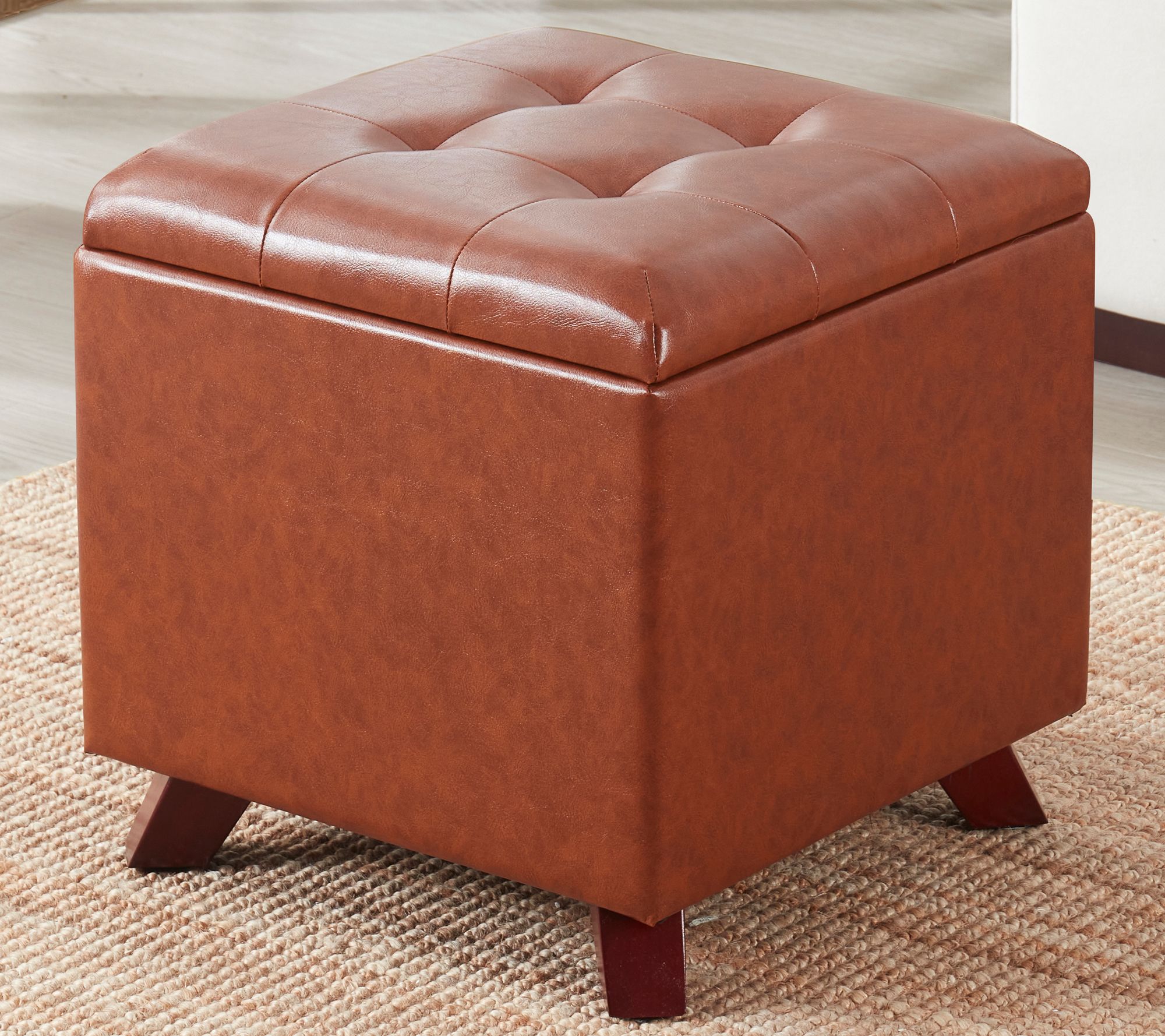 Ornavo Home Crawford Faux Leather Square Storage Ottoman - QVC.com