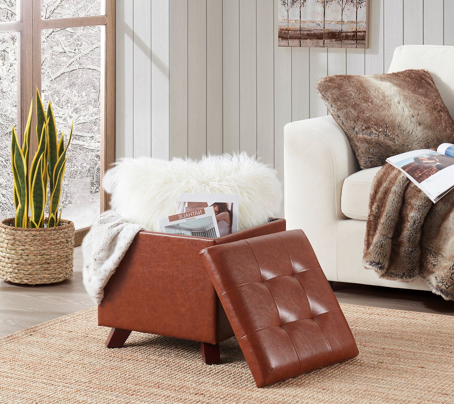 Ornavo Home Crawford Faux Leather Square Storage Ottoman - QVC.com