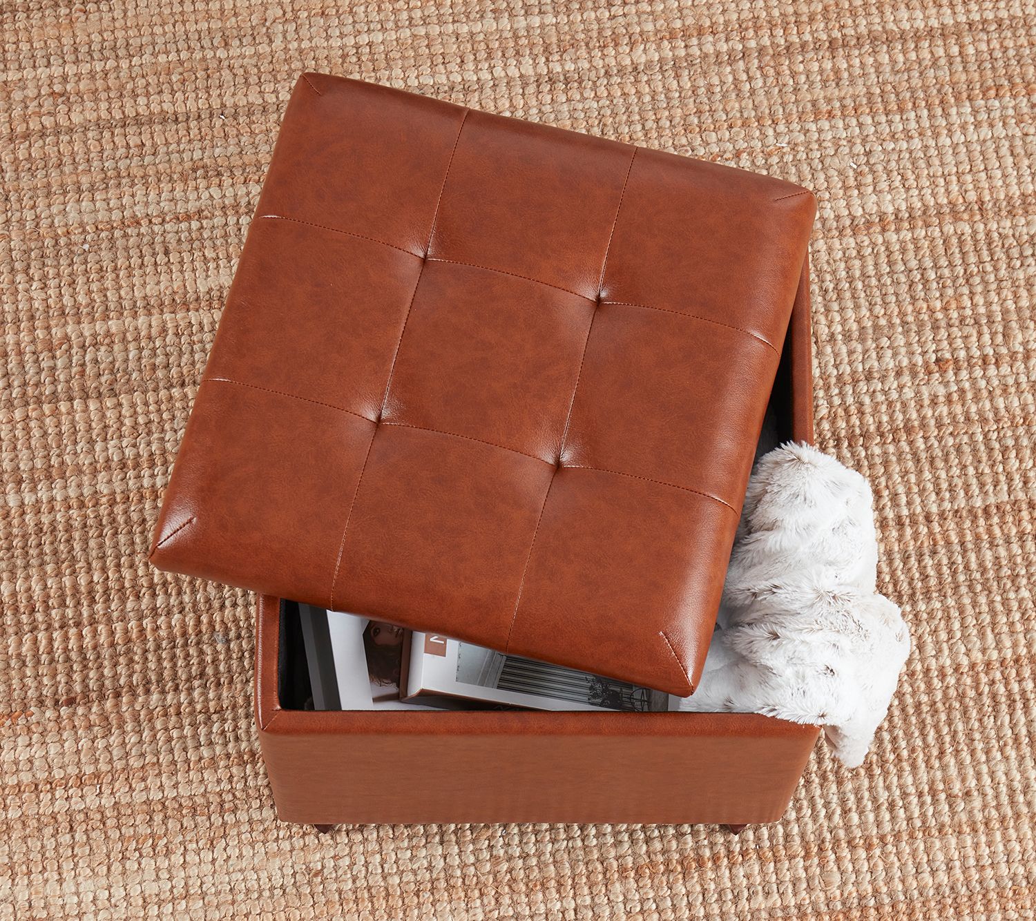 Ornavo Home Crawford Faux Leather Square Storage Ottoman - QVC.com