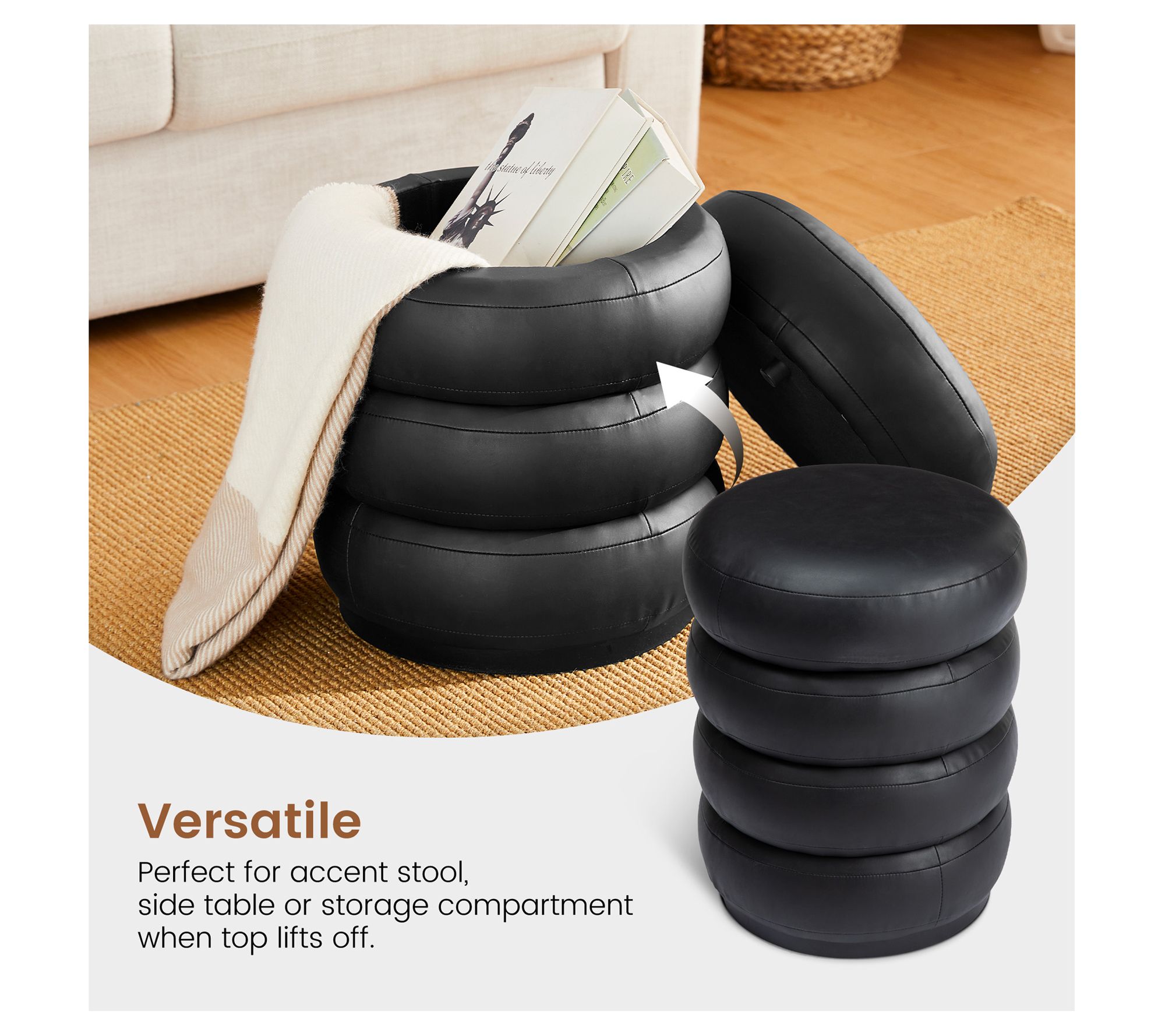 Glitzhome Modern Upholstered Storage Ottoman &Accent Stool - QVC.com