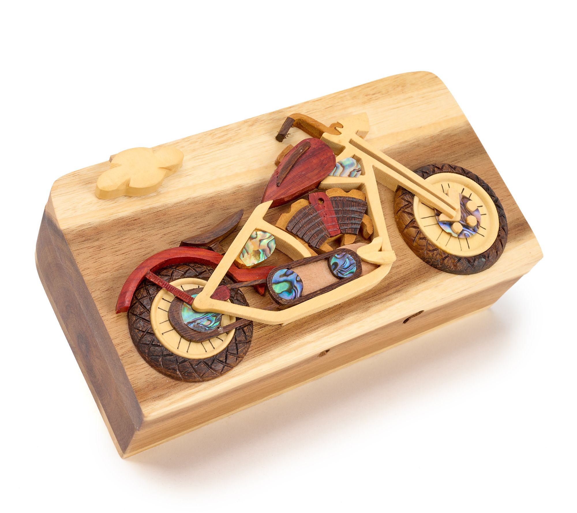 Carver Dan's Mother of Pearl Motorcycle Puzzle Box - QVC.com