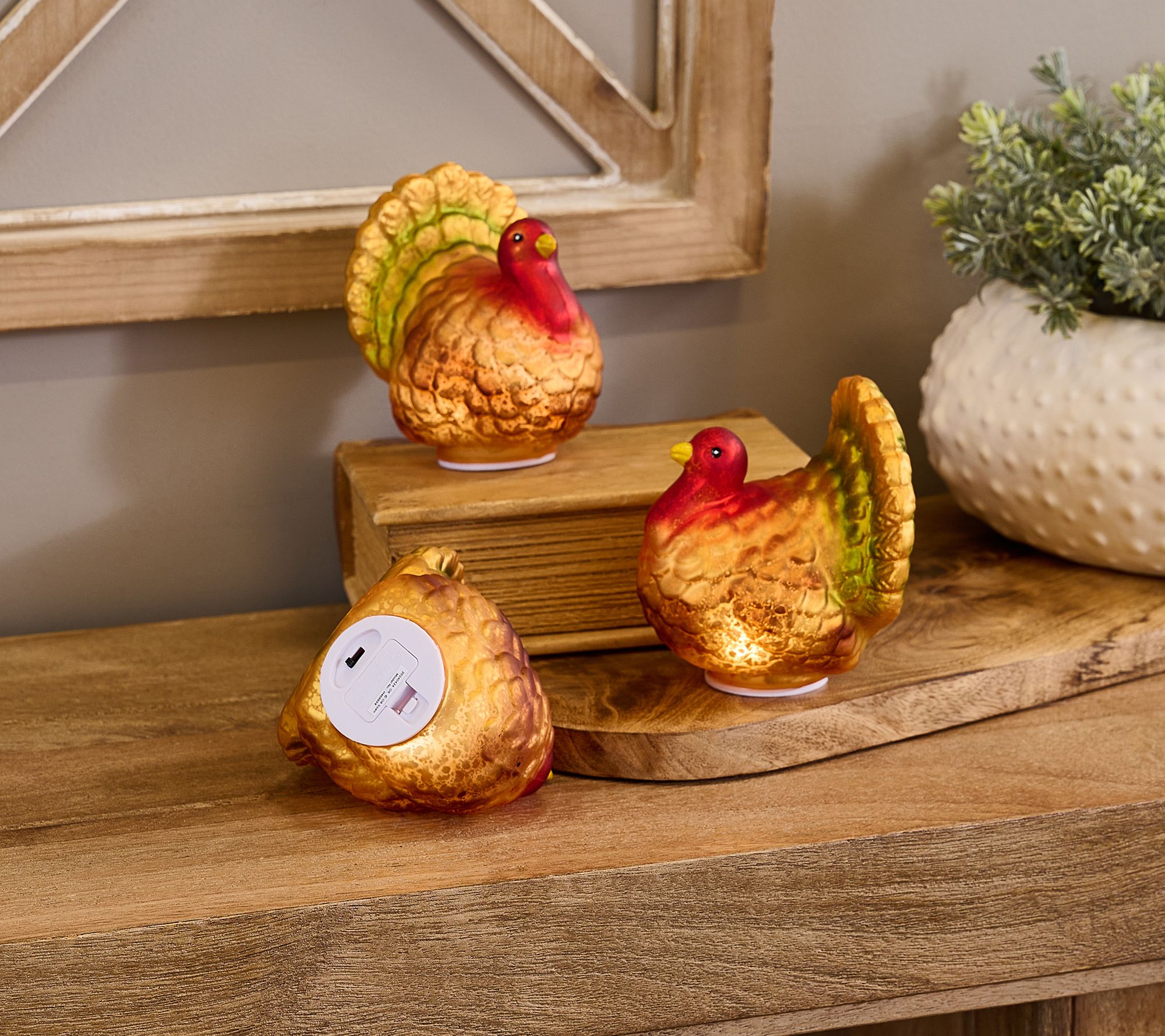 "As Is" Set of 3 Illuminated Mercury Glass 4" Turkeys by Valerie - QVC.com