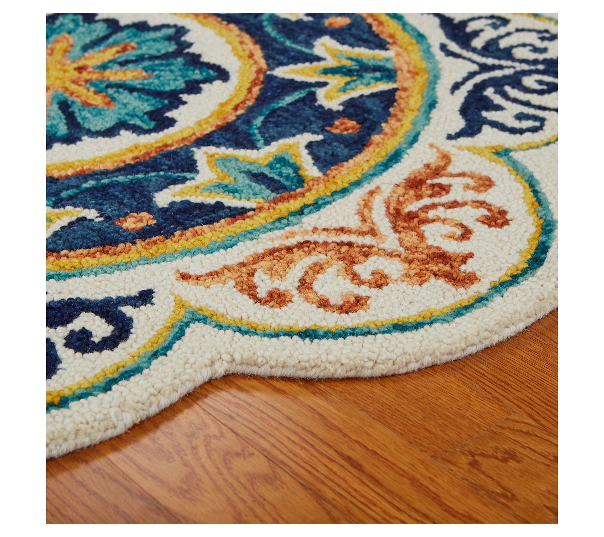 Ox Bay Maya Blue Floral Medallion Wool Indoor 6' Round Rug - QVC.com