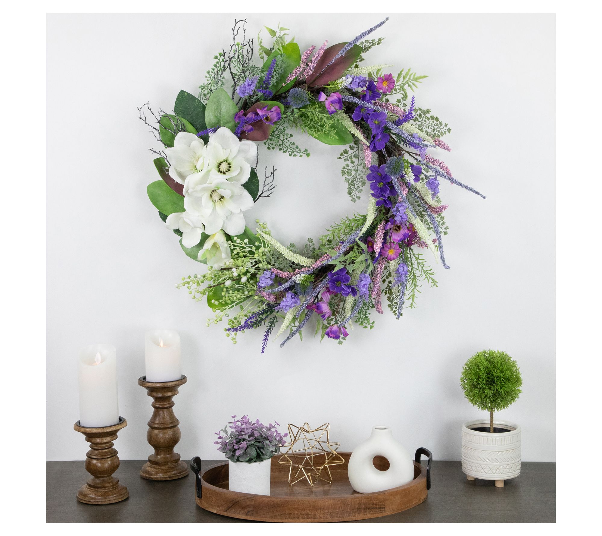Northlight Mixed Wildflowers and Magnolias Spring Wreath - QVC.com