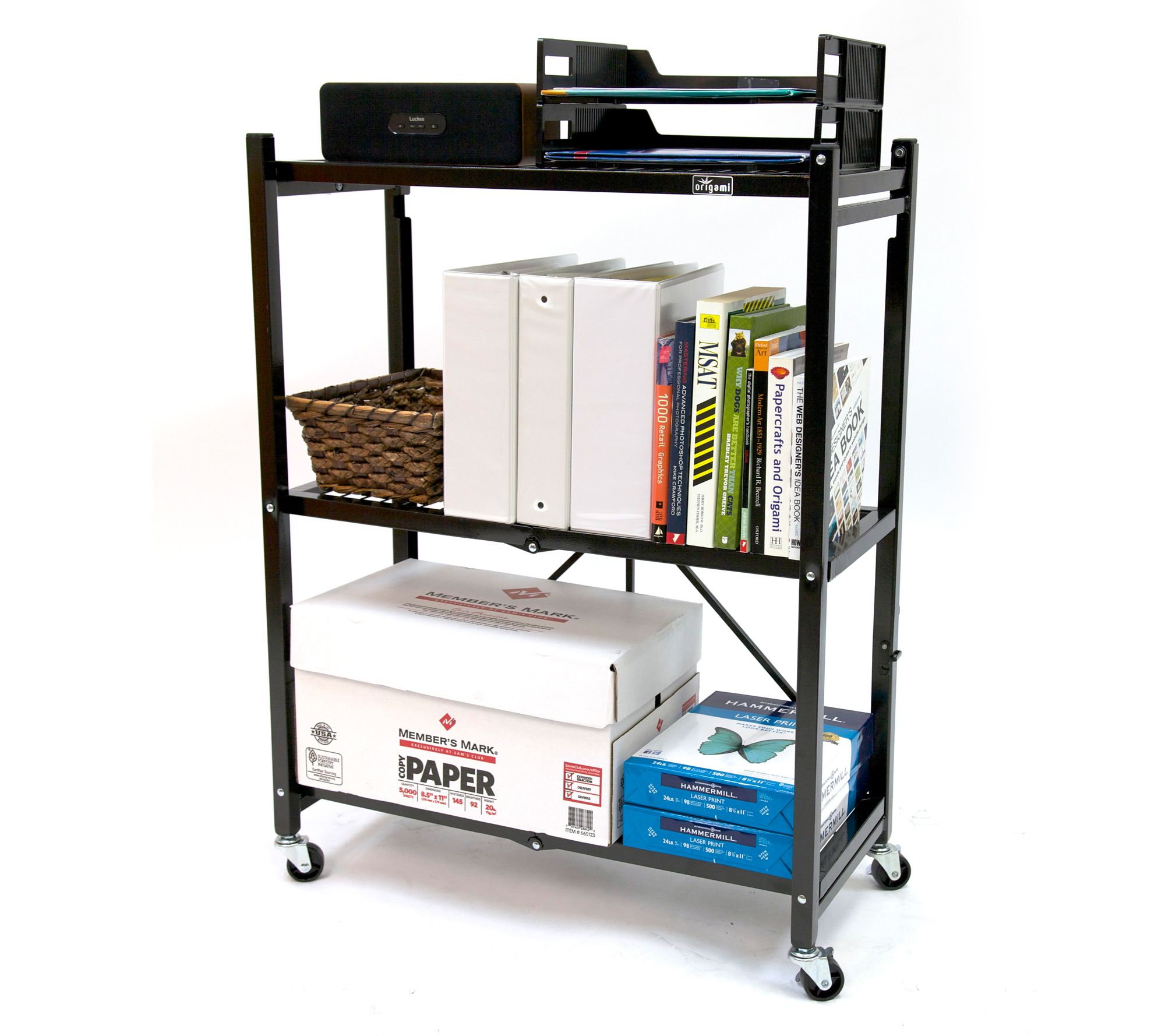 Origami Foldable 3-Tier Storage Rack on Wheels - QVC.com