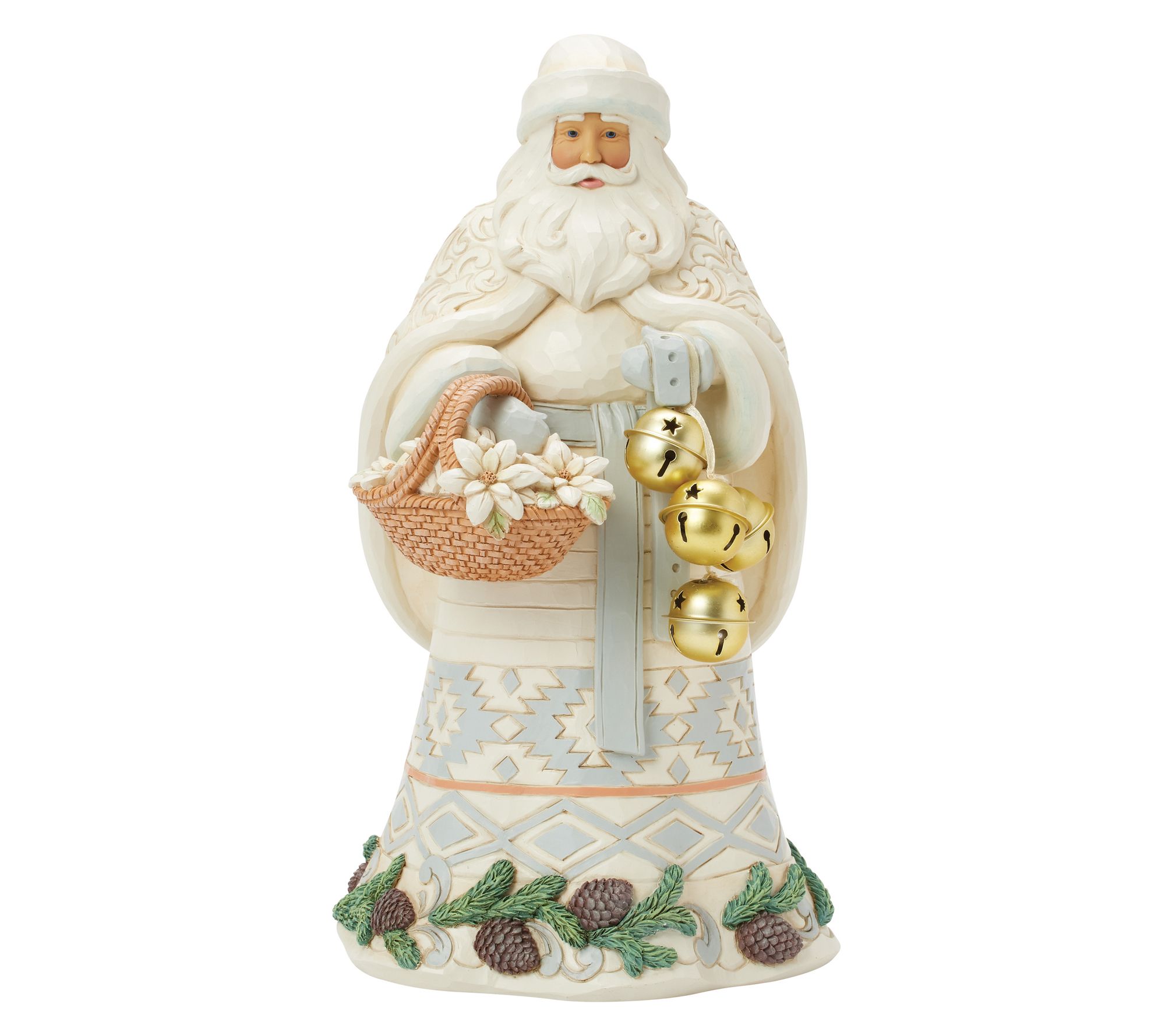 Jim Shore Woodland Santa Basket and Bells Figurine 12" - QVC.com