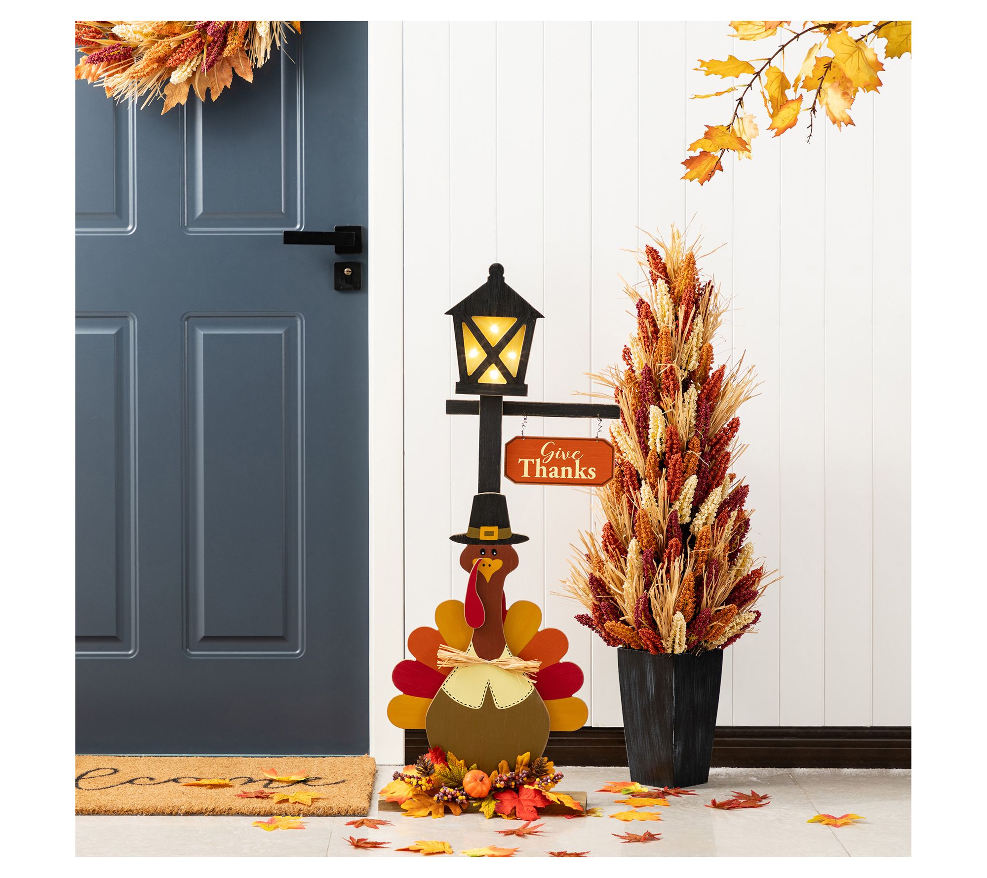 Glitzhome 36"H Thanksgiving LED Turkey Lamp Post Porch Decor - QVC.com