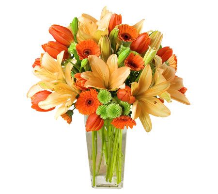 Deluxe Sunburst Bouquet with Vase by ProFlowers - QVC.com