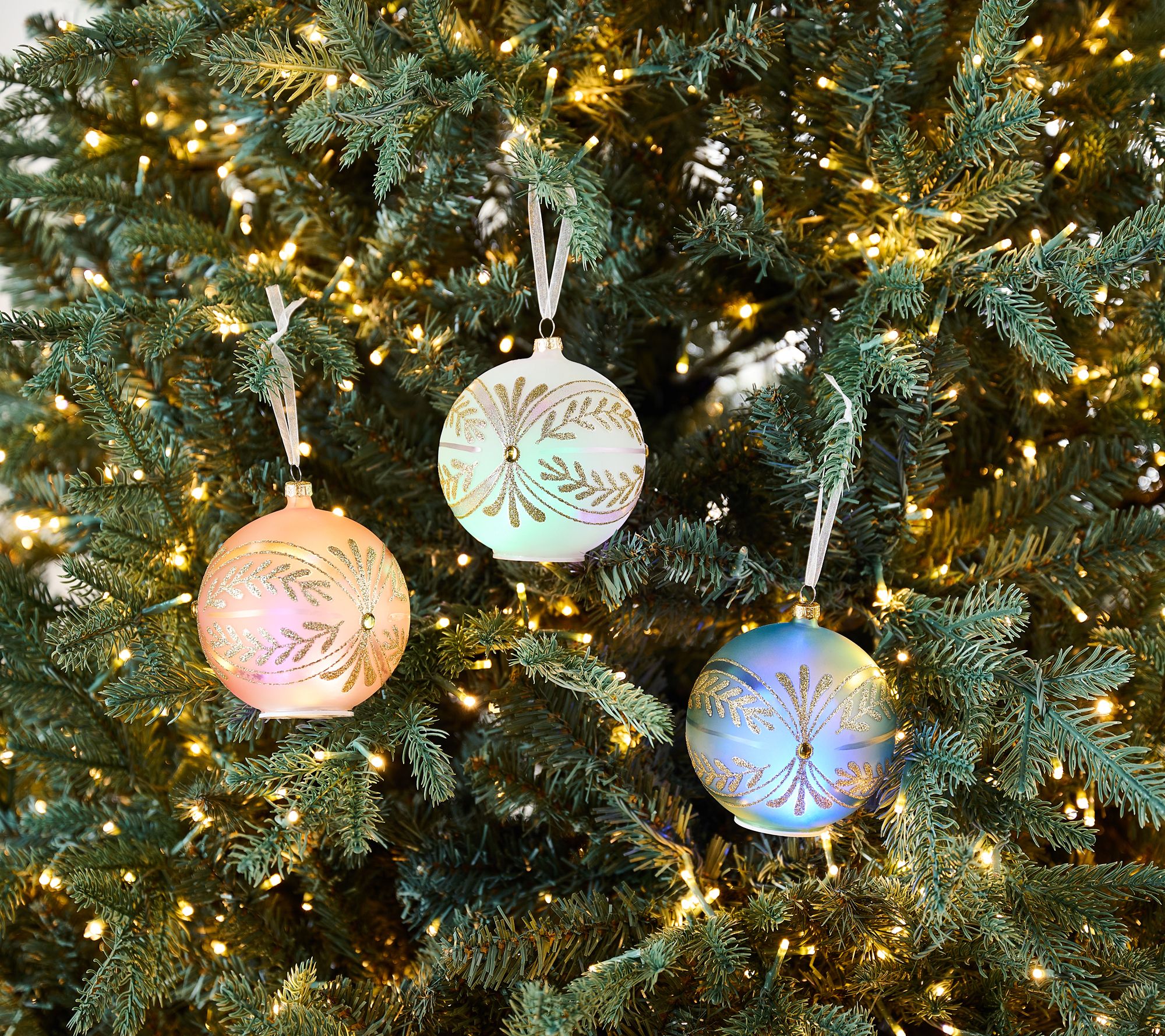 Lightscapes Set of 3 4" Glass Deco Illuminated Ornaments - QVC.com