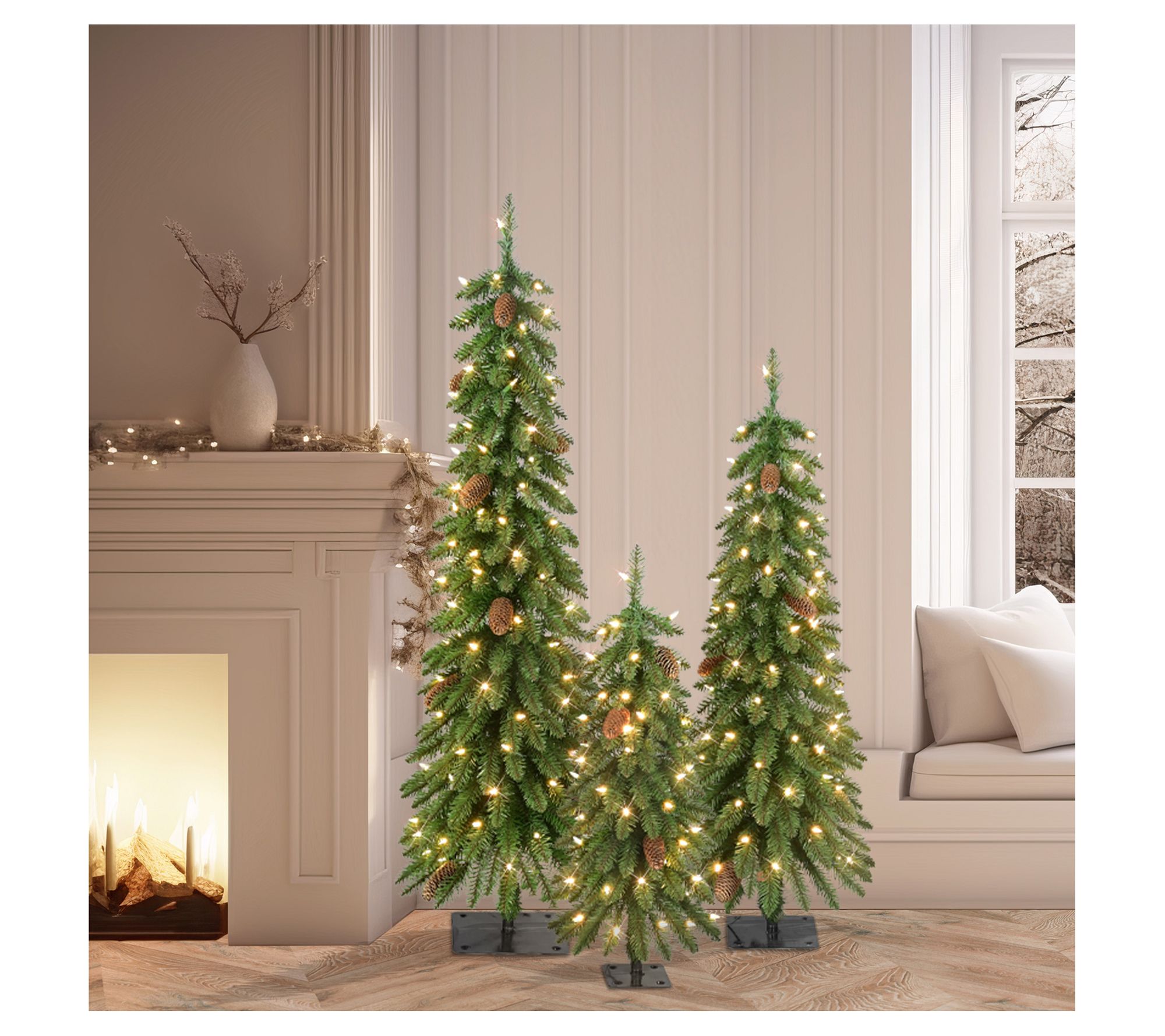 Puleo International Set of 3 Pre-lit Alpine Christmas Tree - QVC.com