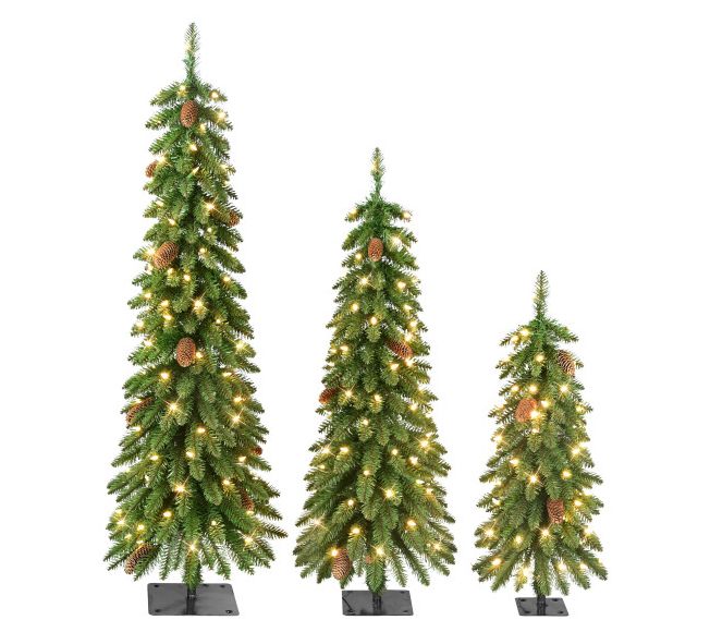Puleo International Set of 3 Pre-lit Alpine Christmas Tree - QVC.com