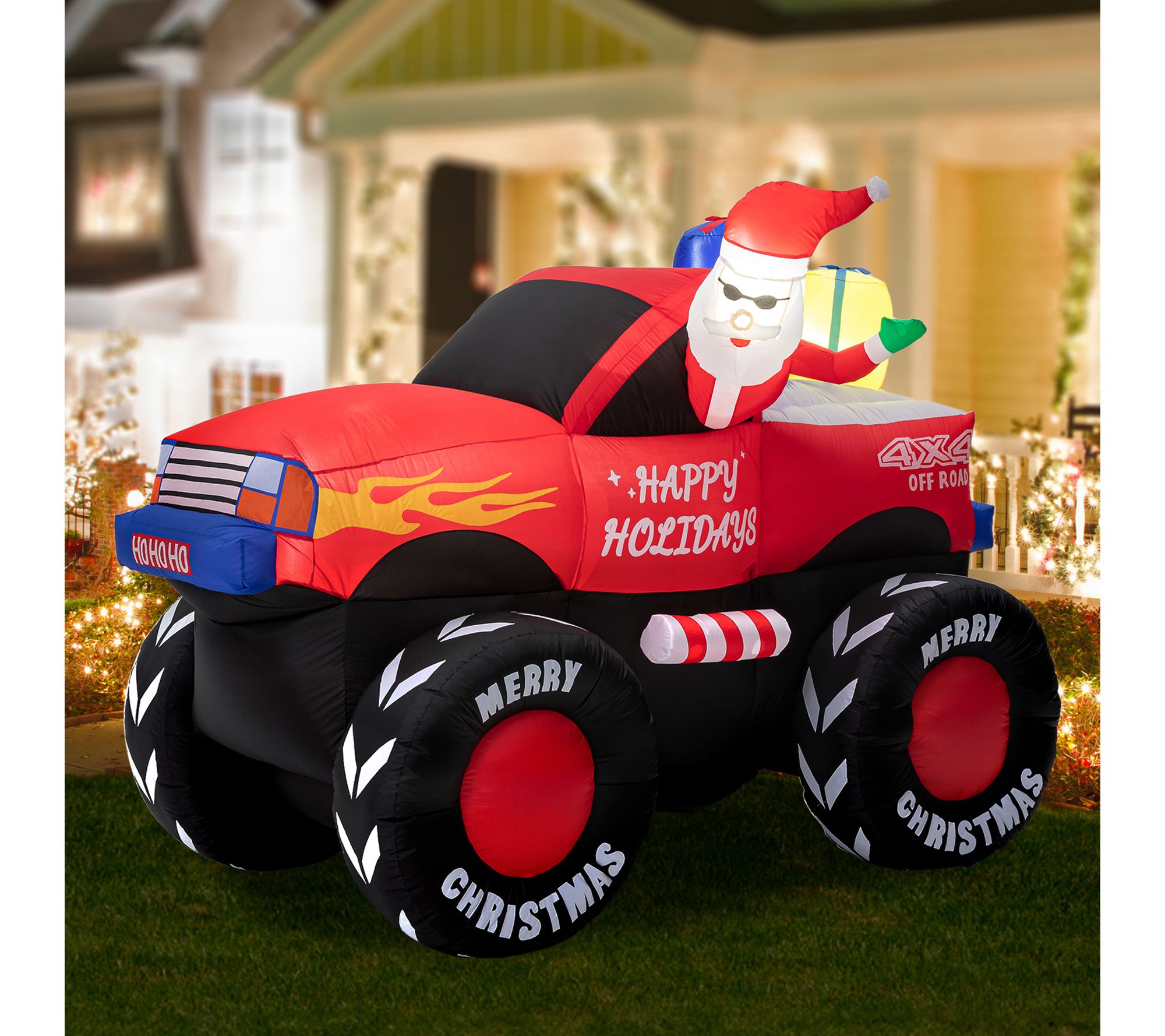 Glitzhome 7FT Lighted Santa Off Road Vehicle Inflatable Decor - QVC.com