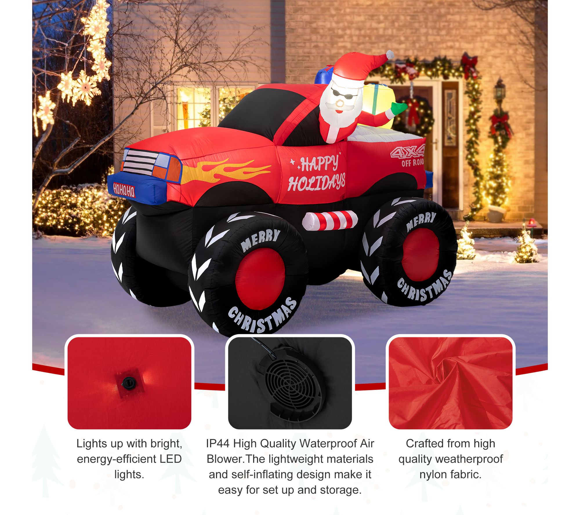 Glitzhome 7FT Lighted Santa Off Road Vehicle Inflatable Decor - QVC.com