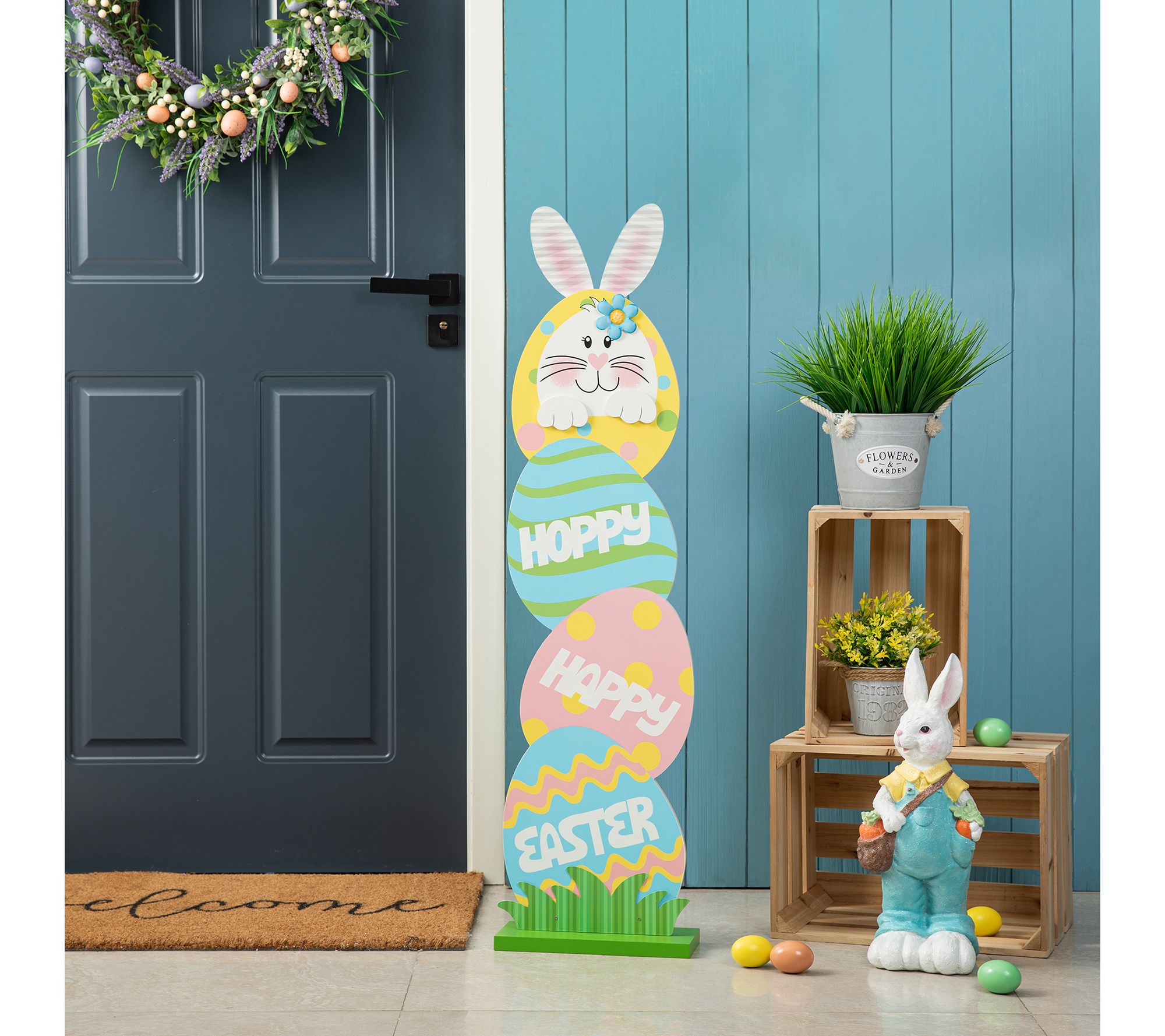 Glitzhome 42"H Easter Wooden Bunny and Eggs Porch Sign - QVC.com