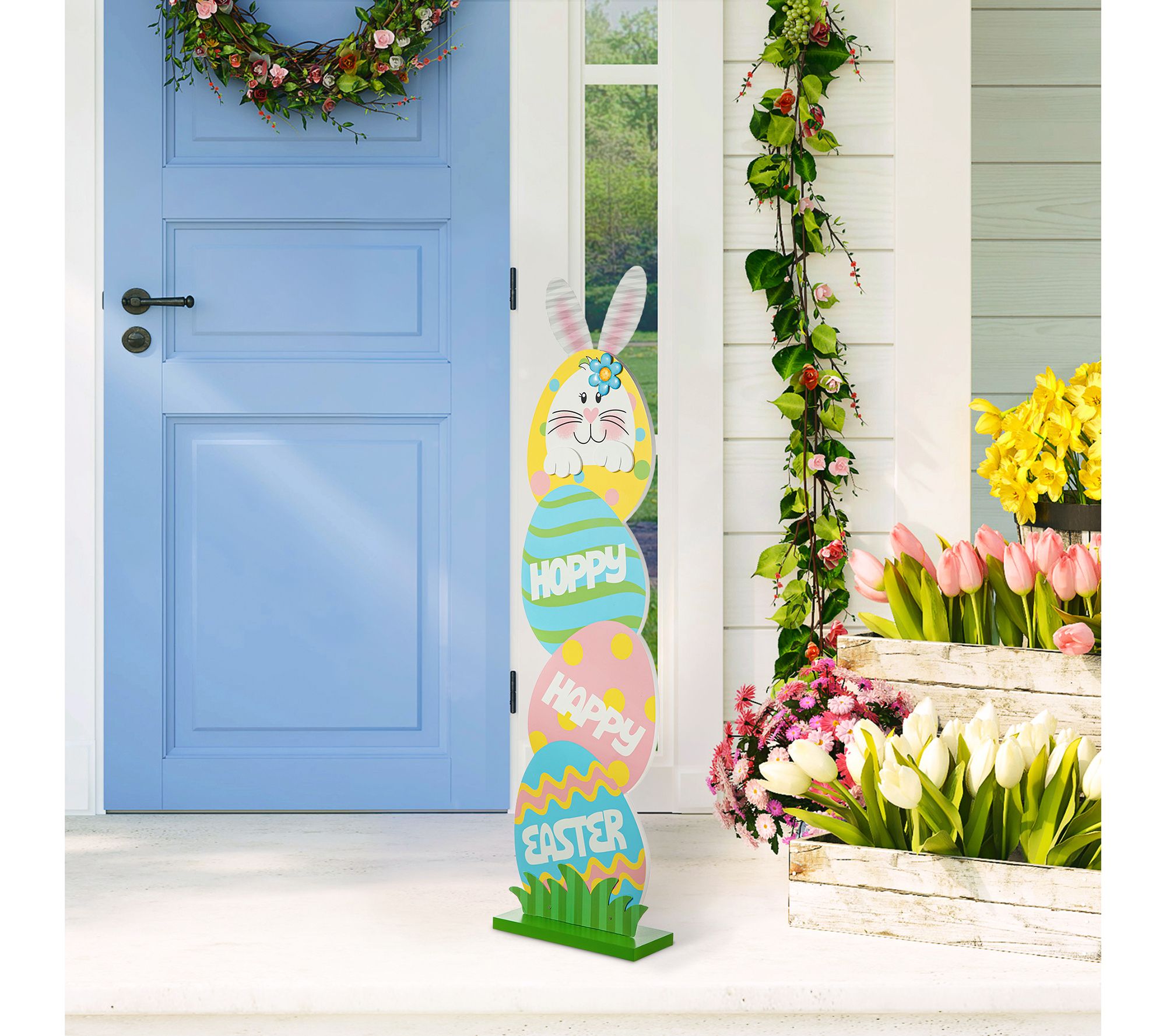 Glitzhome 42"H Easter Wooden Bunny and Eggs Porch Sign - QVC.com