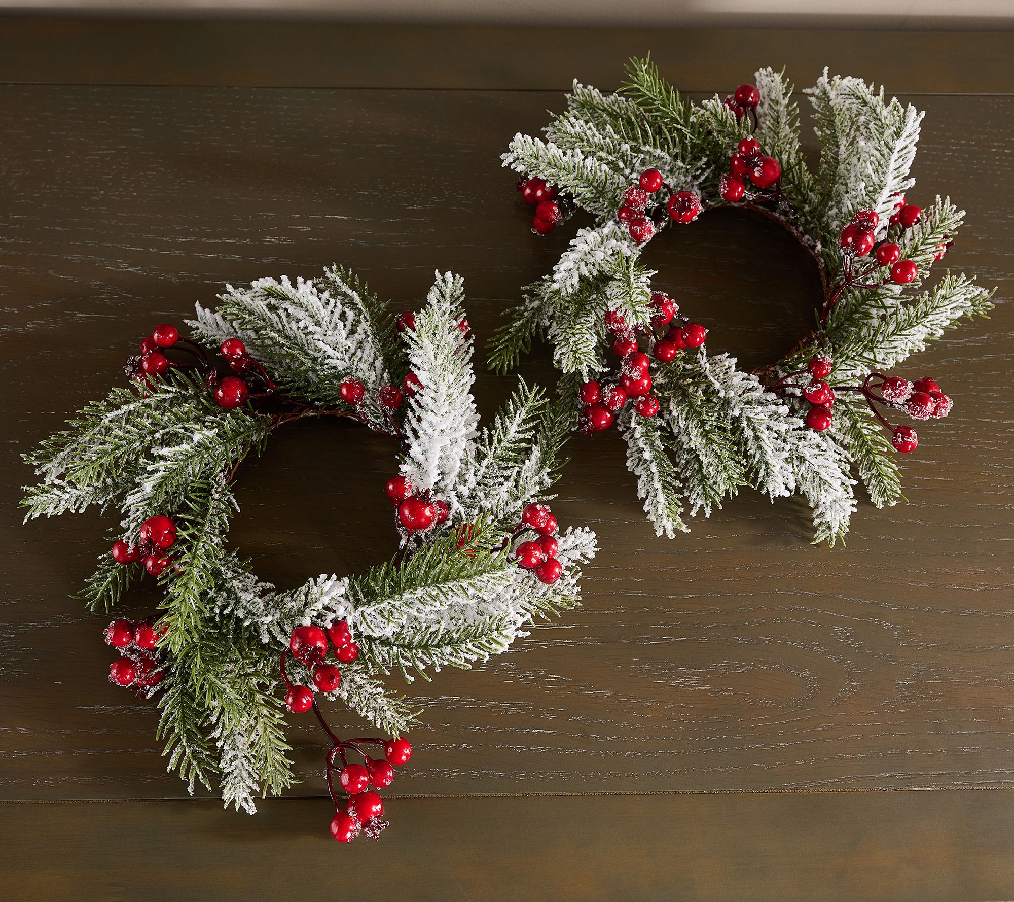 Set of 2 Snowy Pine and Berry Candle Rings by Valerie - QVC.com