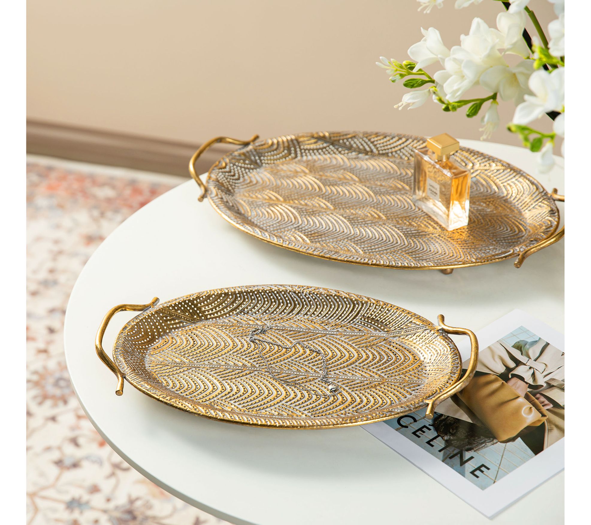 Glitzhome Set of 2 Oval Metal Decorative Trays - QVC.com