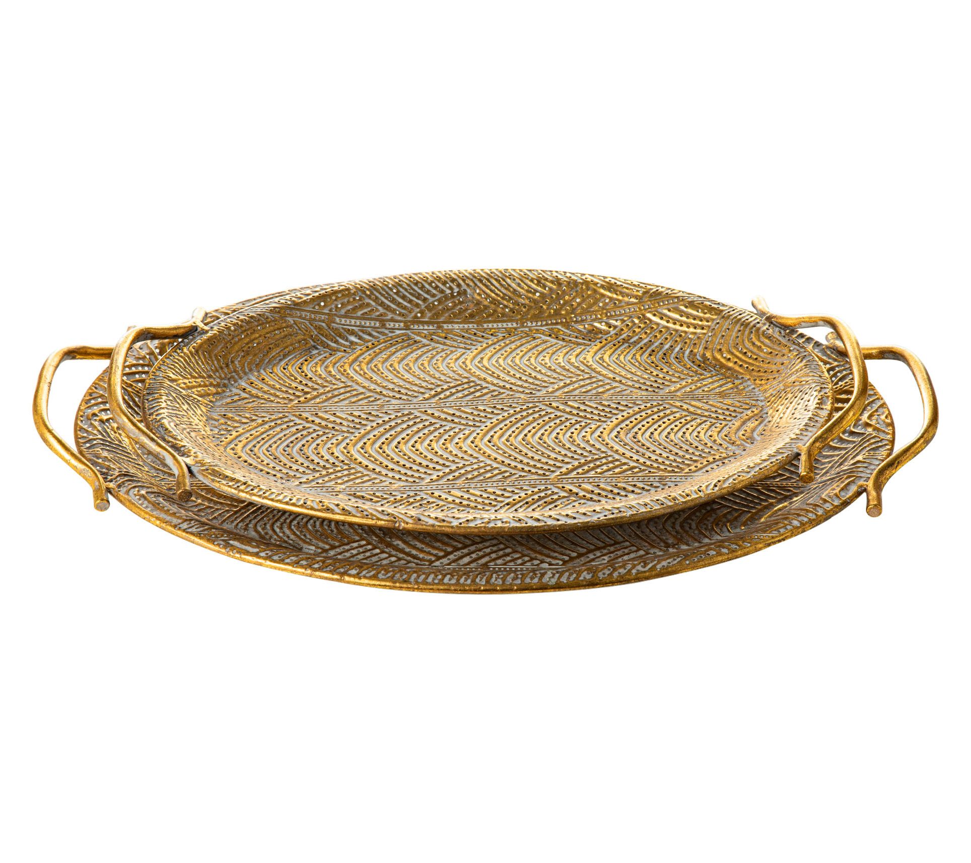 Glitzhome Set of 2 Oval Metal Decorative Trays - QVC.com