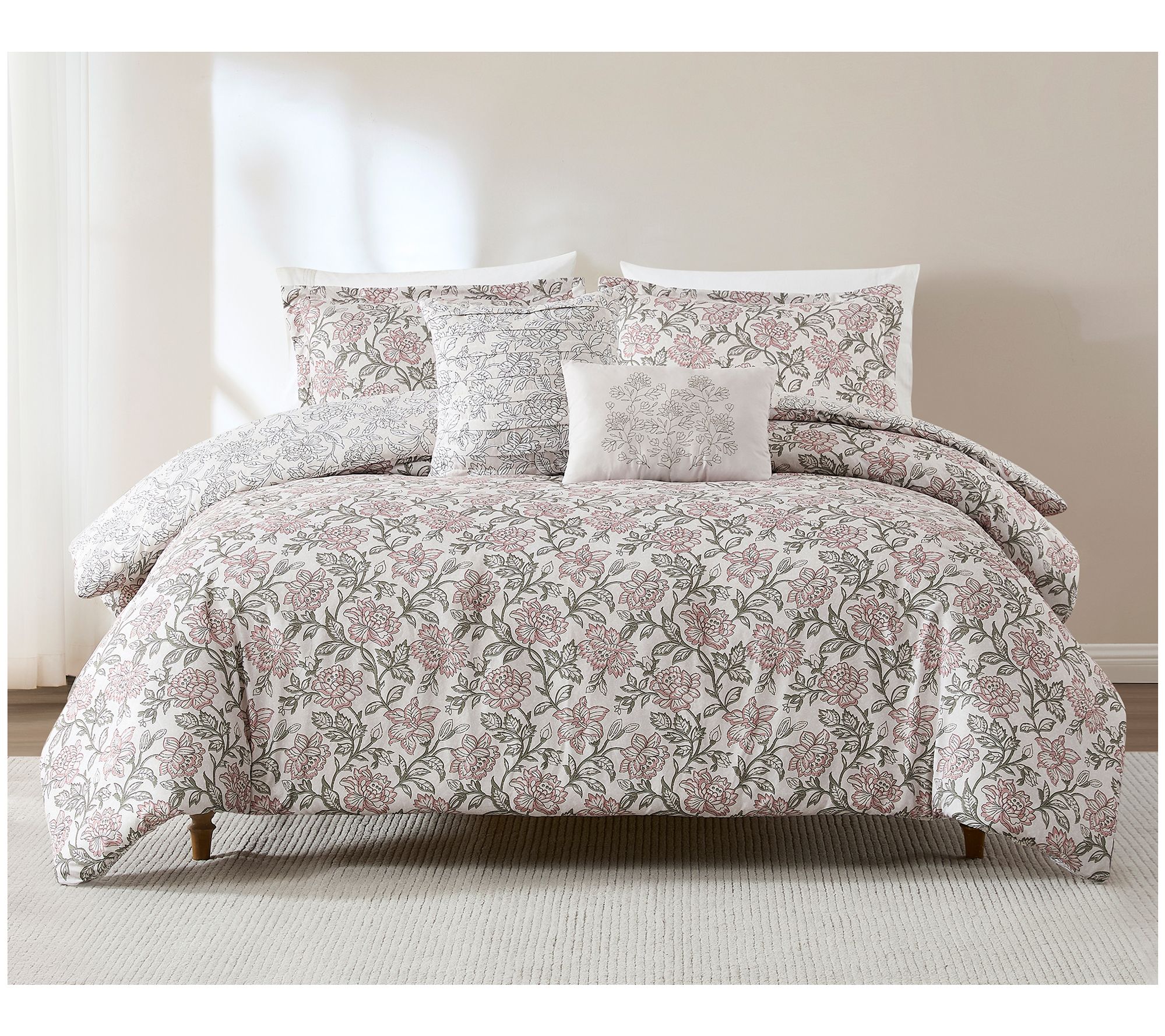 Lush Decor Zara Floral Block Reversible Comforter 5Pc Set F/Q - QVC.com