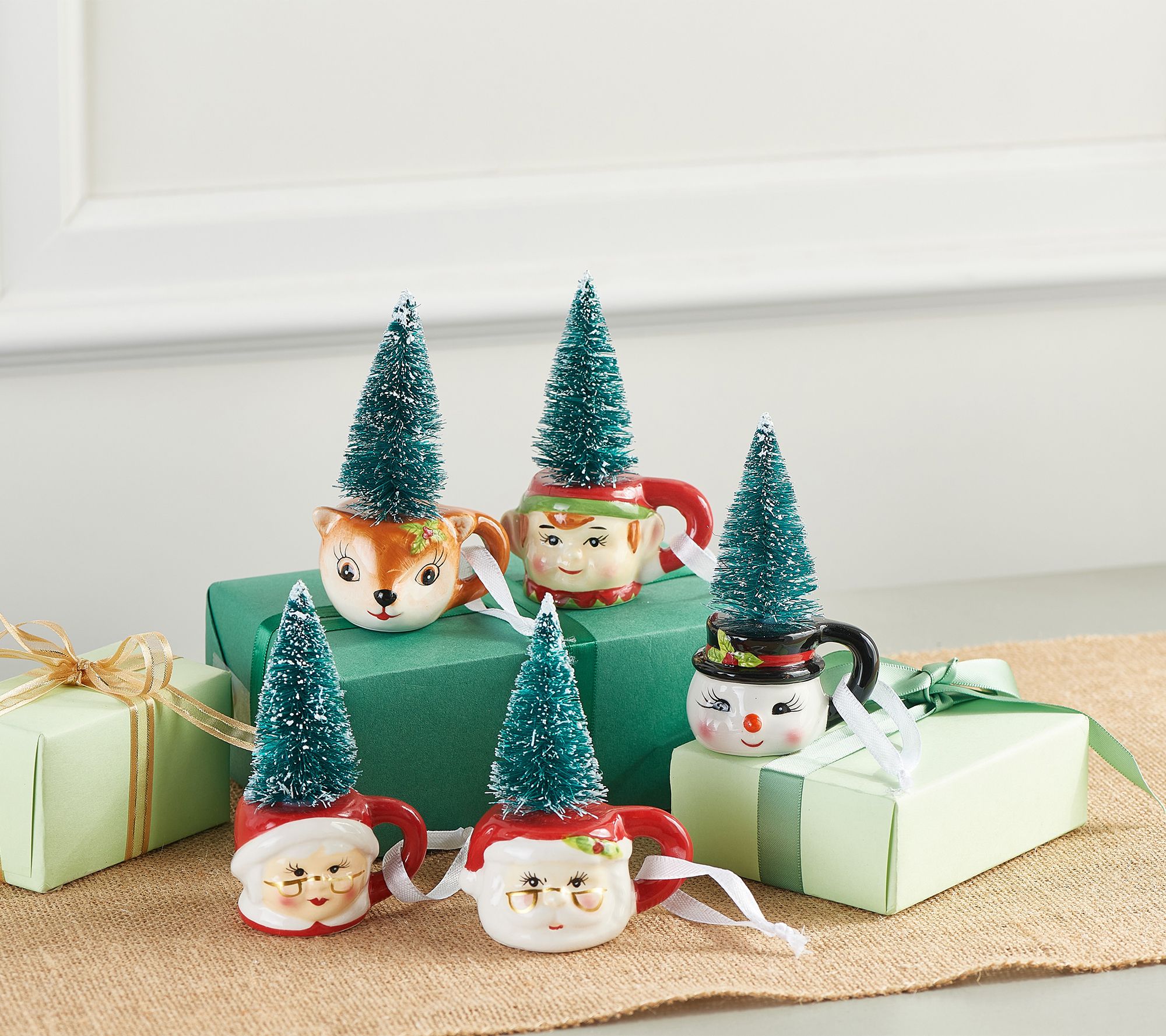 "As Is" Mr. Christmas S/2 Mini Ceramic Mug and Tree Ornaments - QVC.com