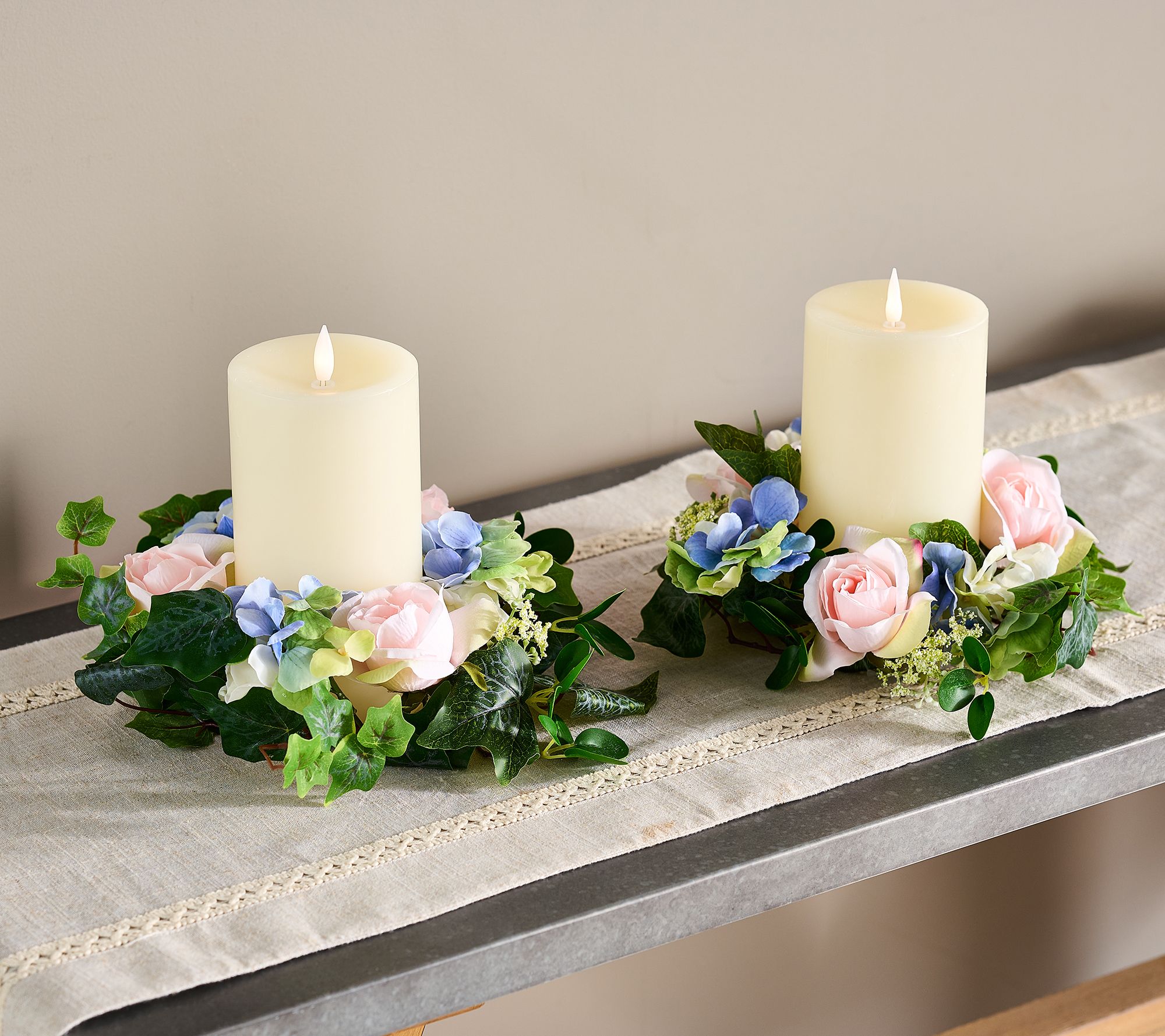 Set of 2 English Rose Garden Candle Rings by Valerie - QVC.com