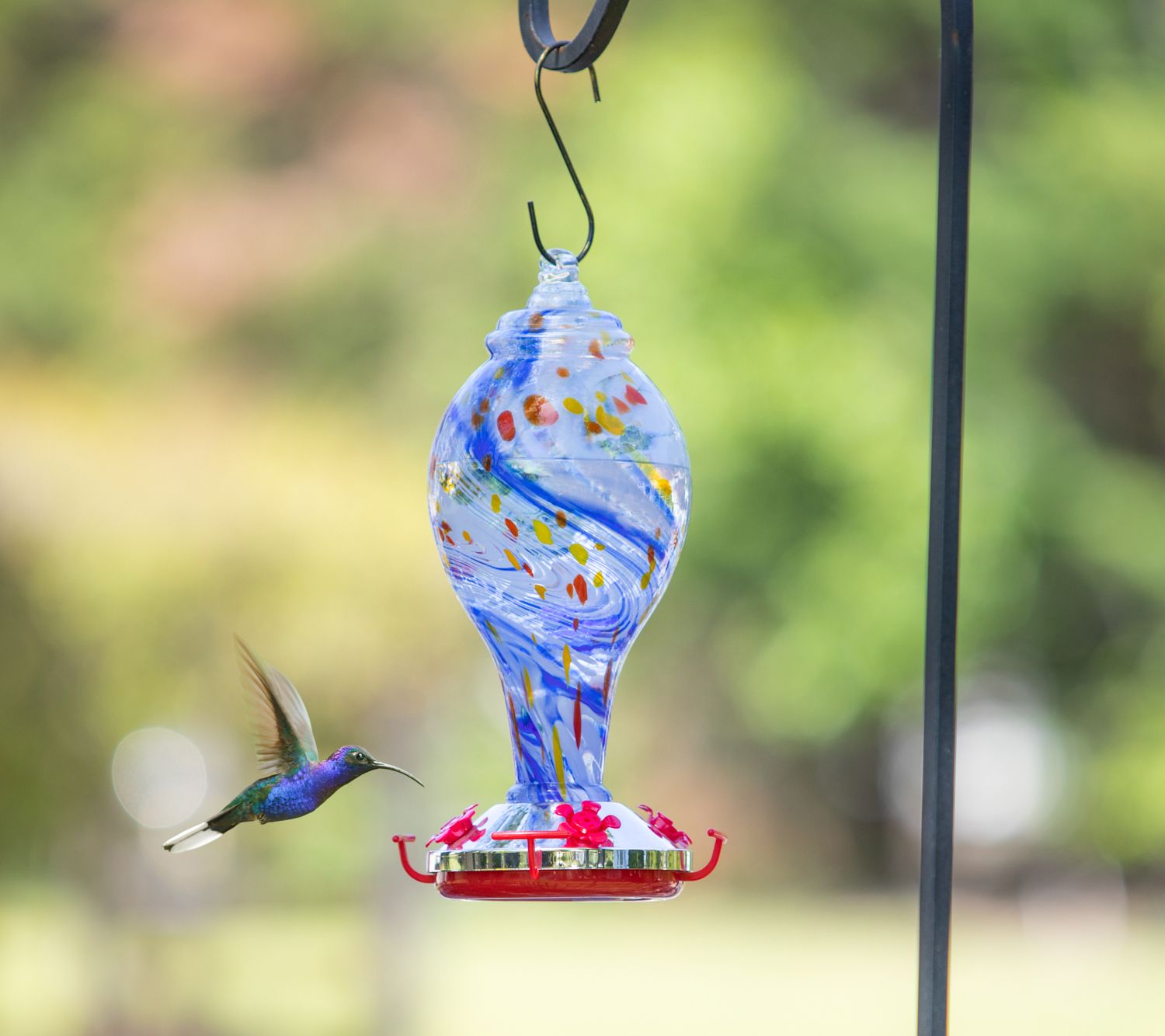 Evergreen Blue Swirl Art Glass Hummingbird Feeder - QVC.com