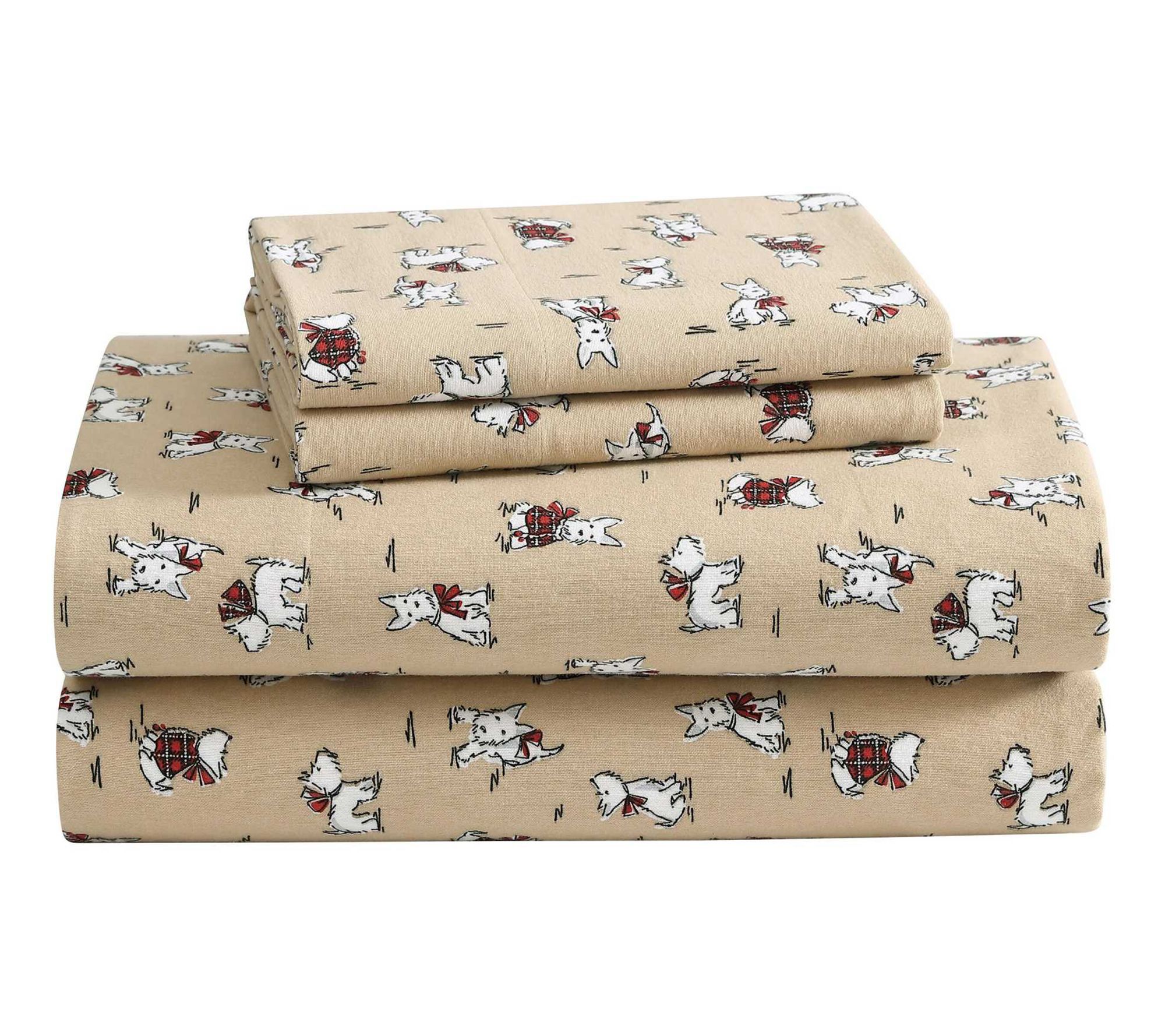 Laura Ashley Holiday Scottie Queen Flannel Sheet Set - QVC.com